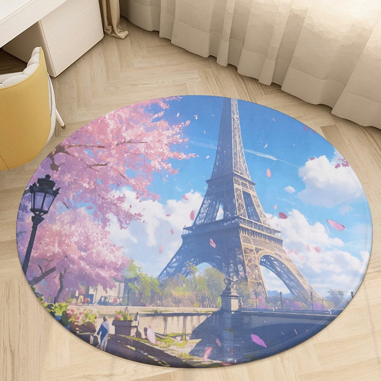 Blossoming Paris Eiffel Tower Washable Round Rug -Circle Area Rugs for ...