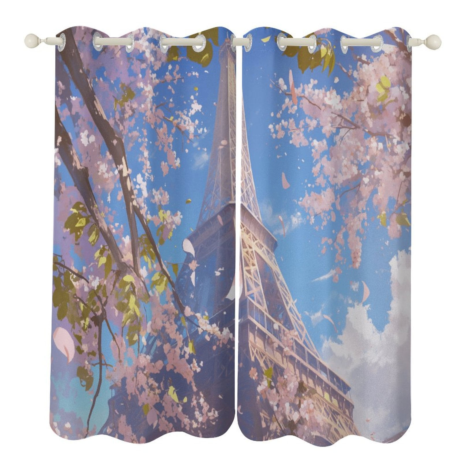 Blossoming Paris Eiffel Tower Window Curtains for Bedroom Colorful ...