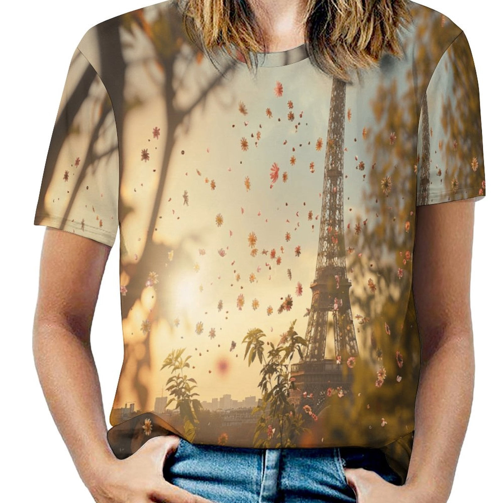 Blossoming Paris Eiffel Tower Women's T-Shirt Short Sleeve T Shirts ...