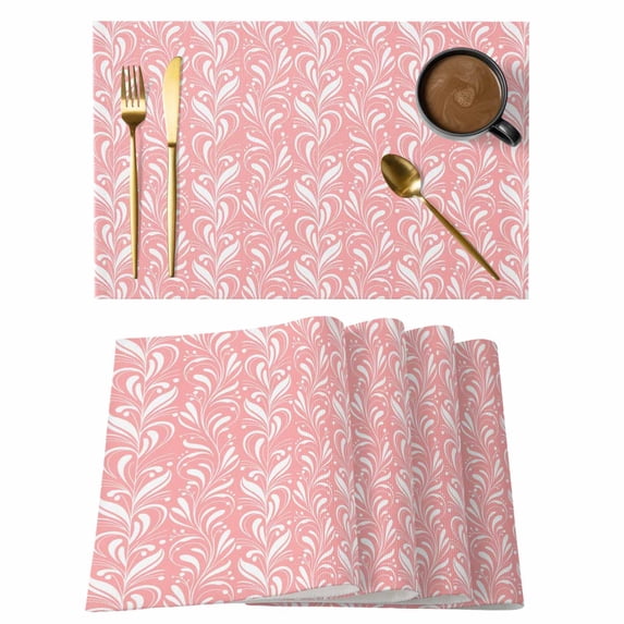 Blossoming Petals and Leaves Cotton Linen Placemats Set of 6, Abstract ...