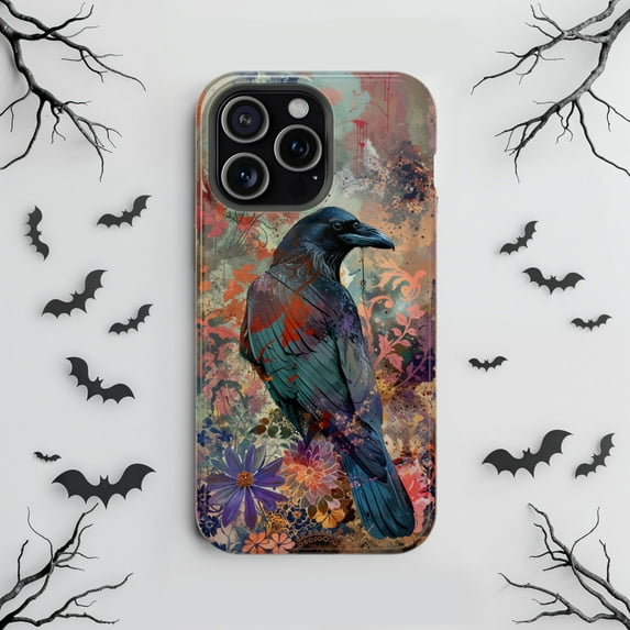 Blossoming Raven Colorful Corvid Phone Case with iPhone 17 through 11 ...