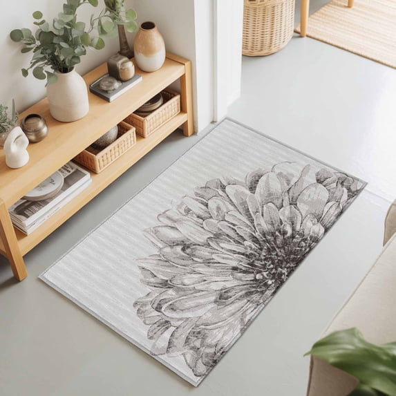 Blossoming Rustic Dahlia Flowers Rectangle Rug 2'x3' Sketch Floral on ...