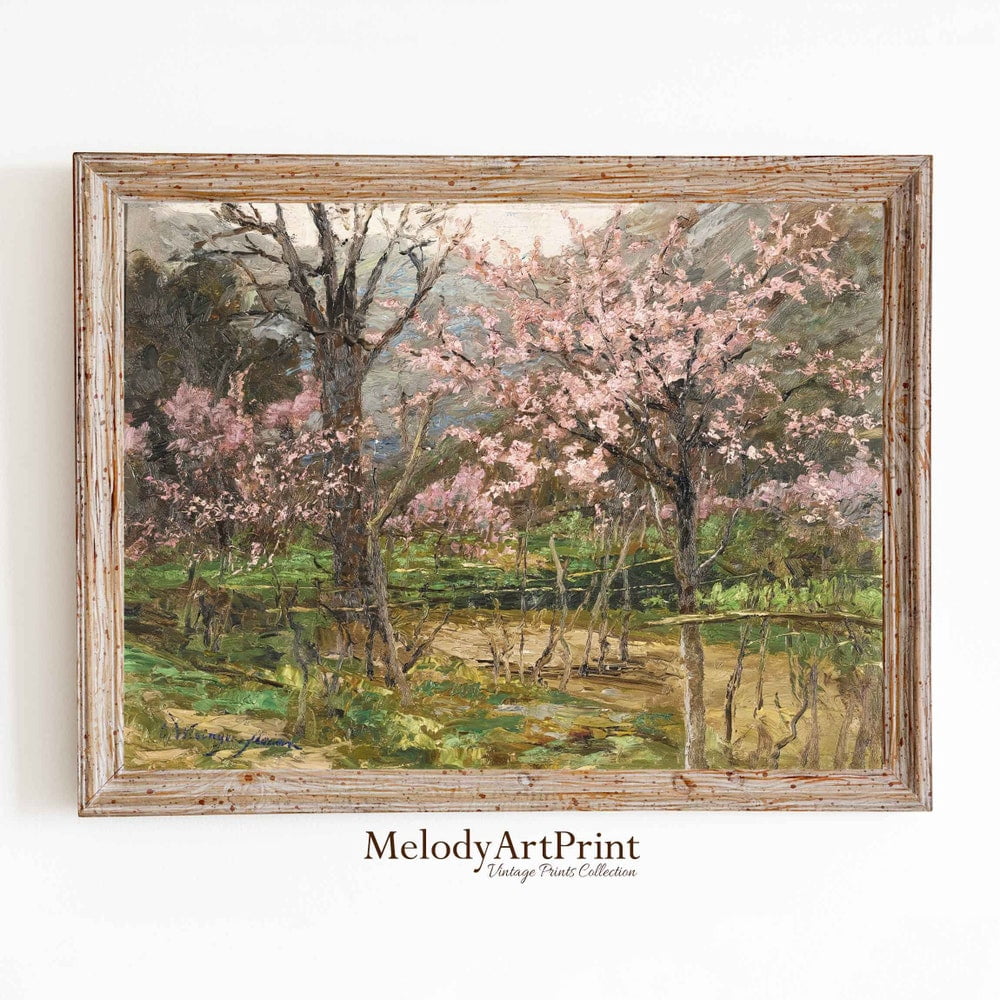 Blossoming Trees Landscape Painting Fruit Garden Vintage Art Print ...