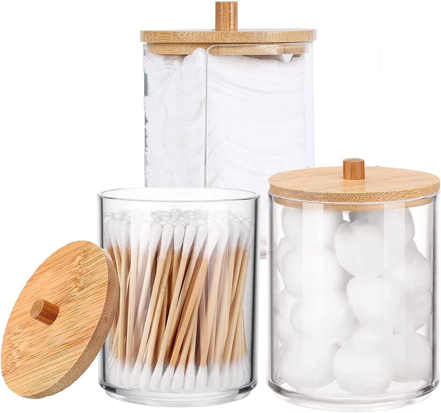 Blossomir 3 Pieces Acrylic Qtip Holder, Round Cotton Swab Box Pot ...