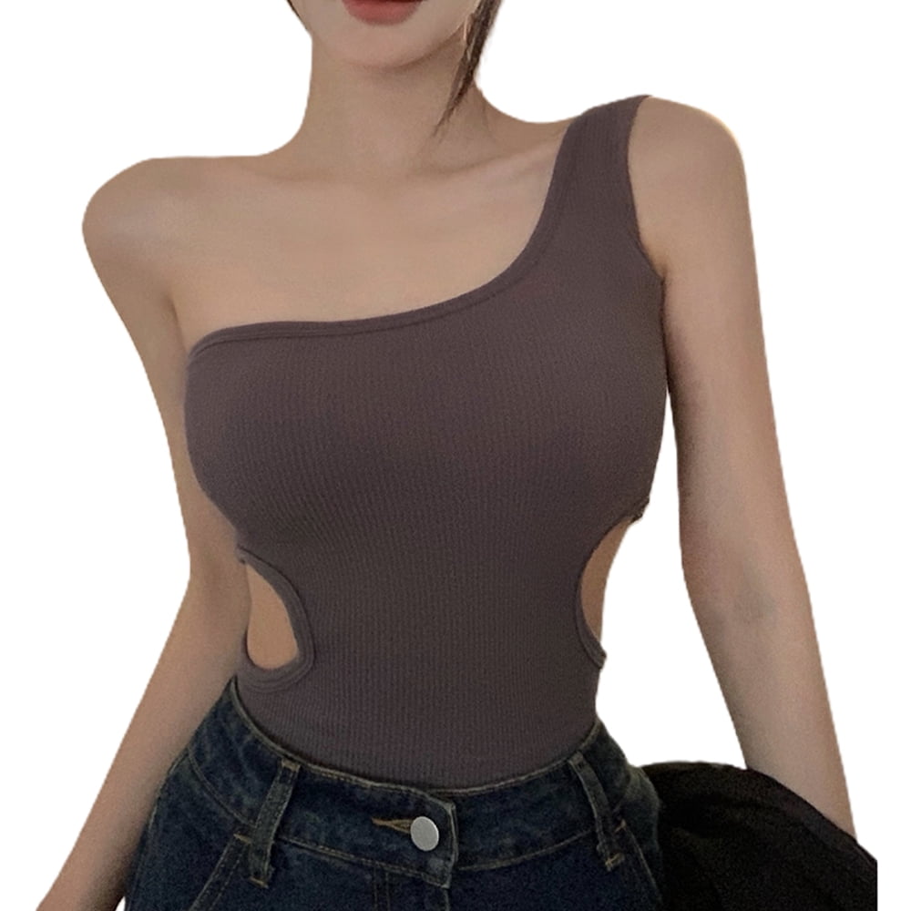 Blossomir Sexy Ruched One Shoulder Sleeveless Crop Top Strappy Cami blossomir-sexy-ruched-one-shoulder-sleeveless-crop-top-strappy-cami