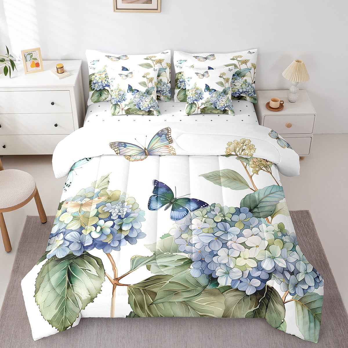 Blossoms Bedding Comforter Sets 7Pcs Girls Butterfly Bed In A Bag,Blue ...