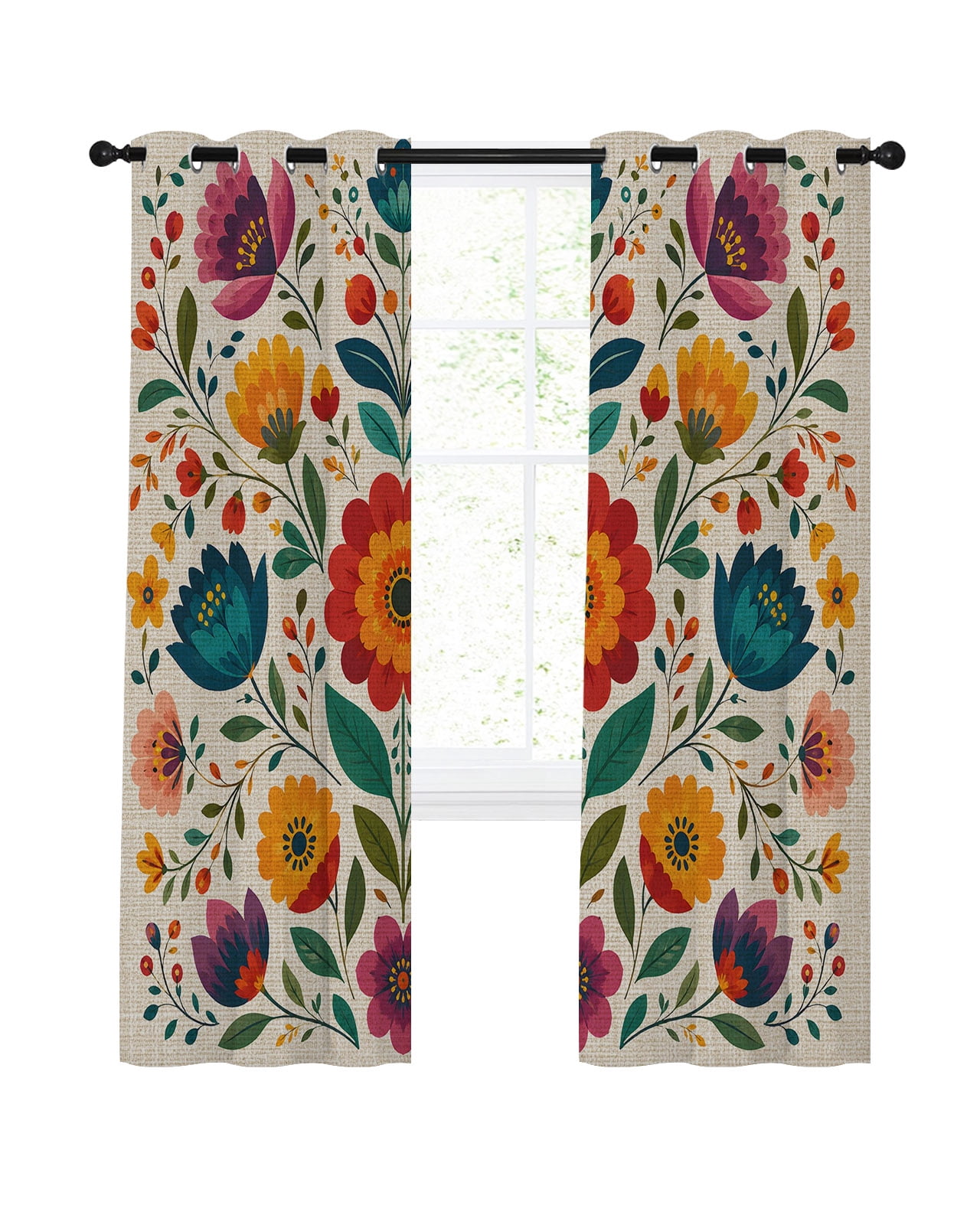 Blossoms Blackout Curtains for Bedroom Living Room, Rustic Bobo Ethnic ...