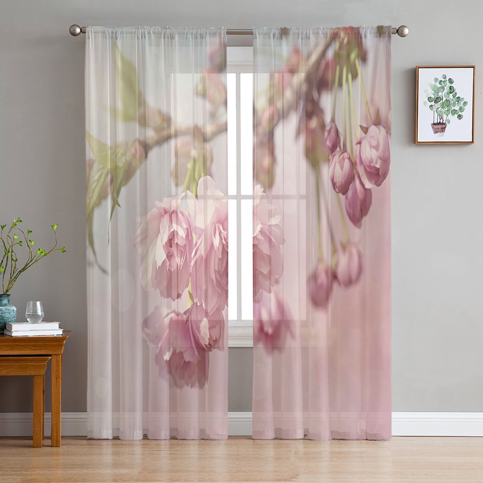 Blossoms butterfly flower White Luxurious Chiffon Sheer Curtains for ...