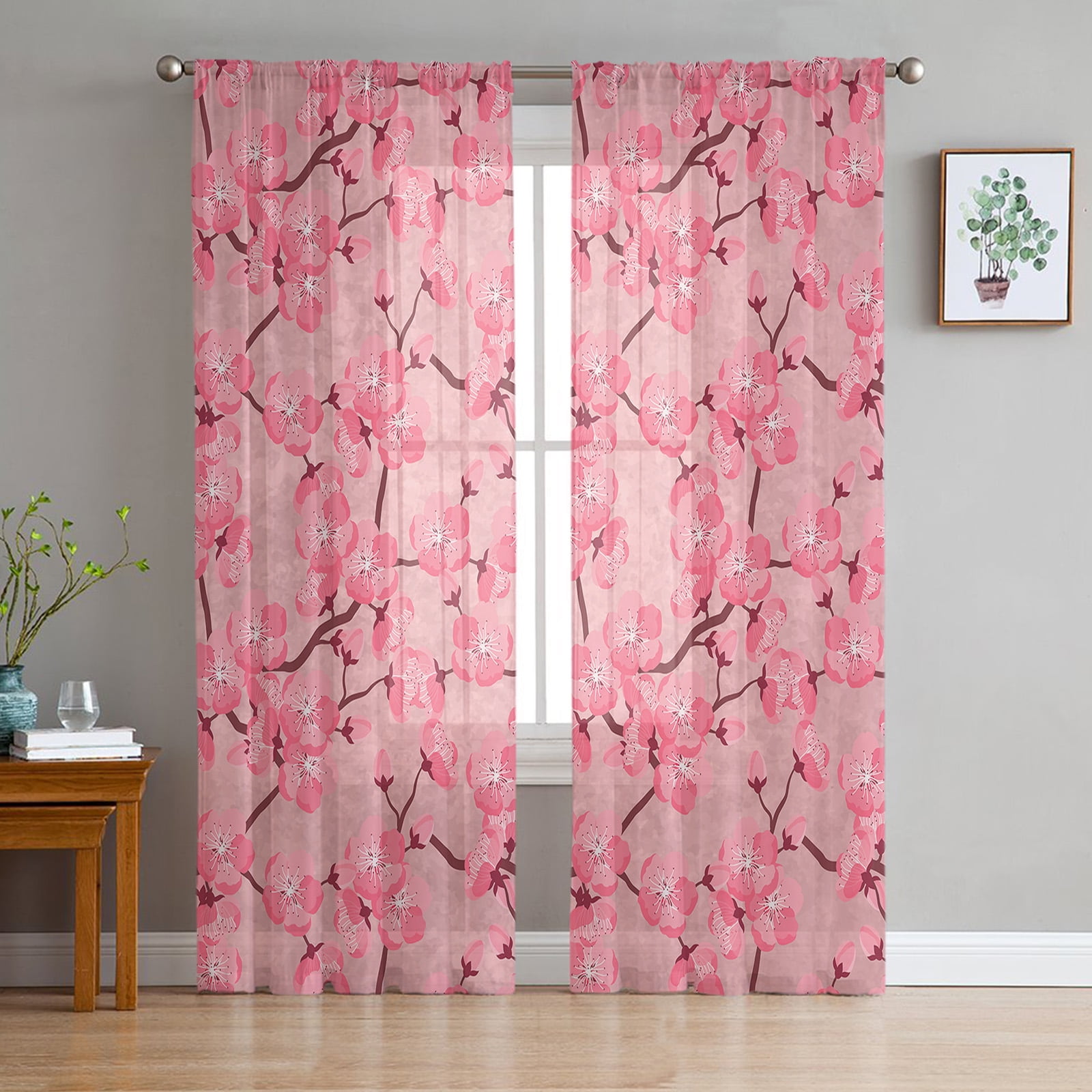 Blossoms butterfly flower White Luxurious Chiffon Sheer Curtains for ...