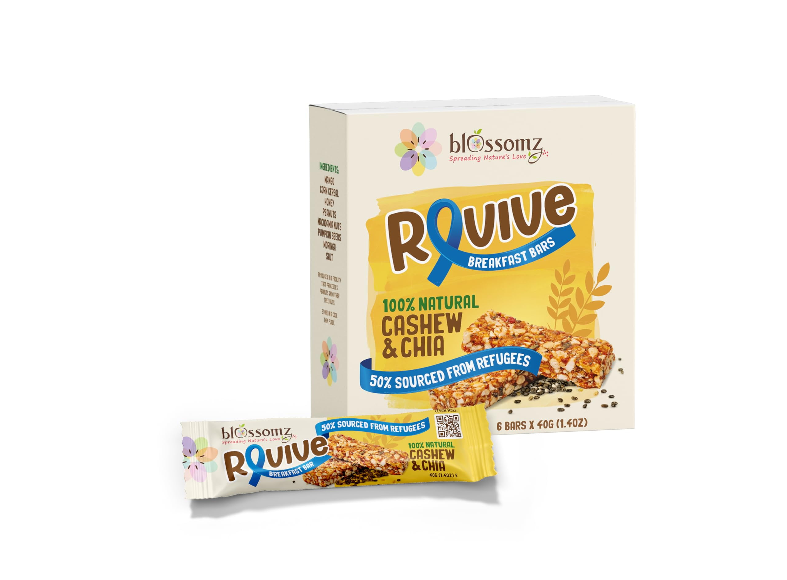 Blossomz Revive Cashew & Chia Breakfast bar H2FSD40g x 6 bars, 100% ...
