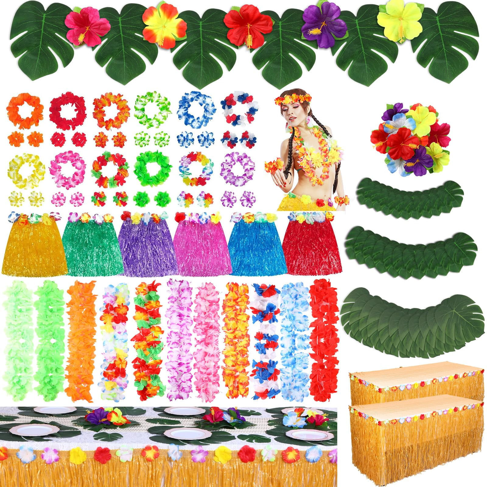 Blosssound 114 Pcs Hawaiian MMF7 Luau Party Decorations Summer Table ...