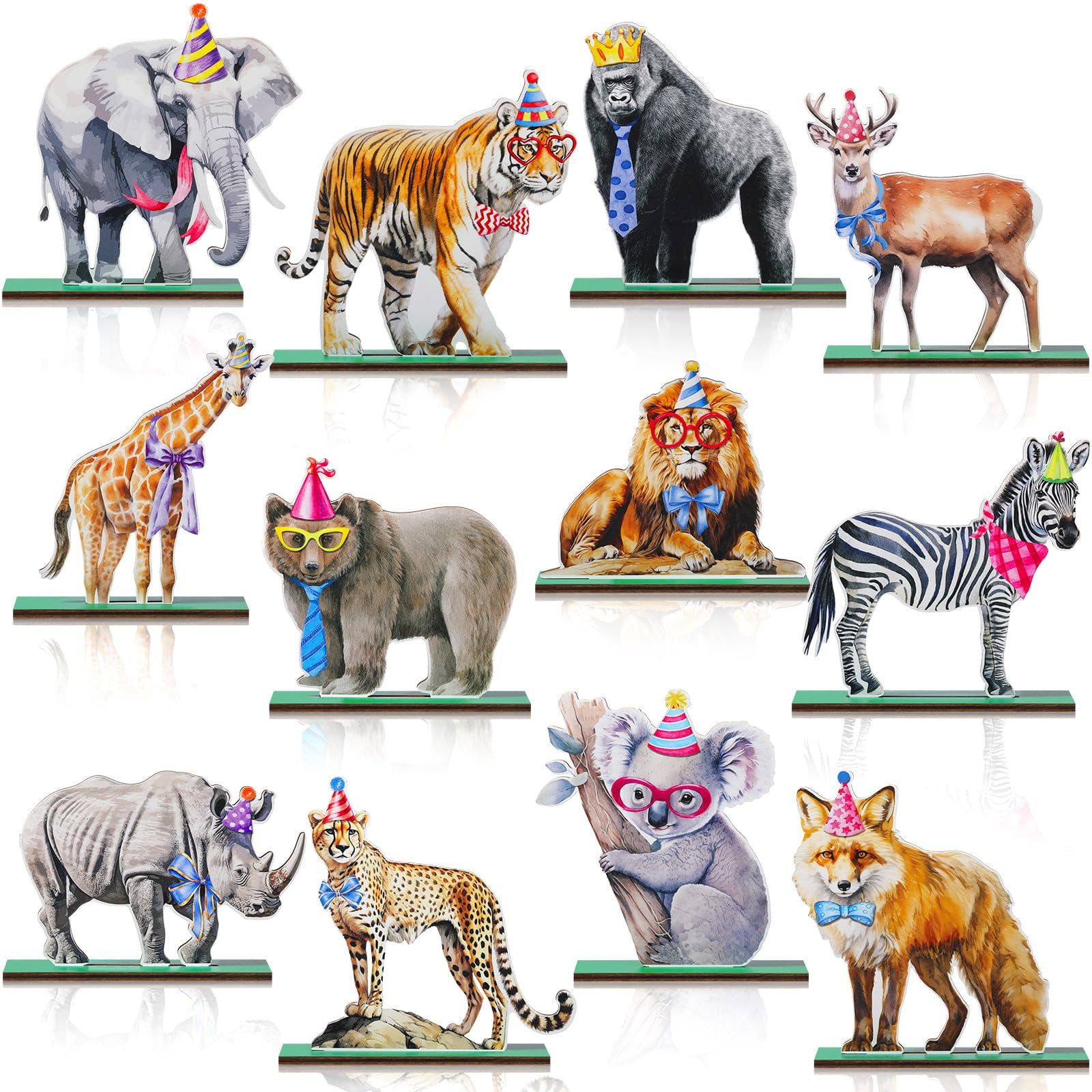 Blosssound 12 Pcs CORNET Jungle Party Decorations Wooden Jungle Animals ...
