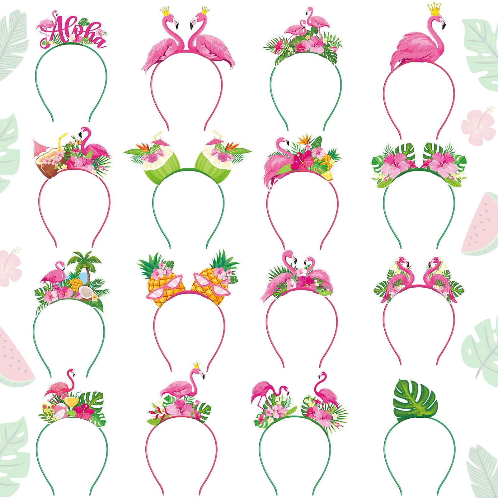 Blosssound 16 Pieces Flamingo Headbands Bulk Felt Hawaiian Hair ...