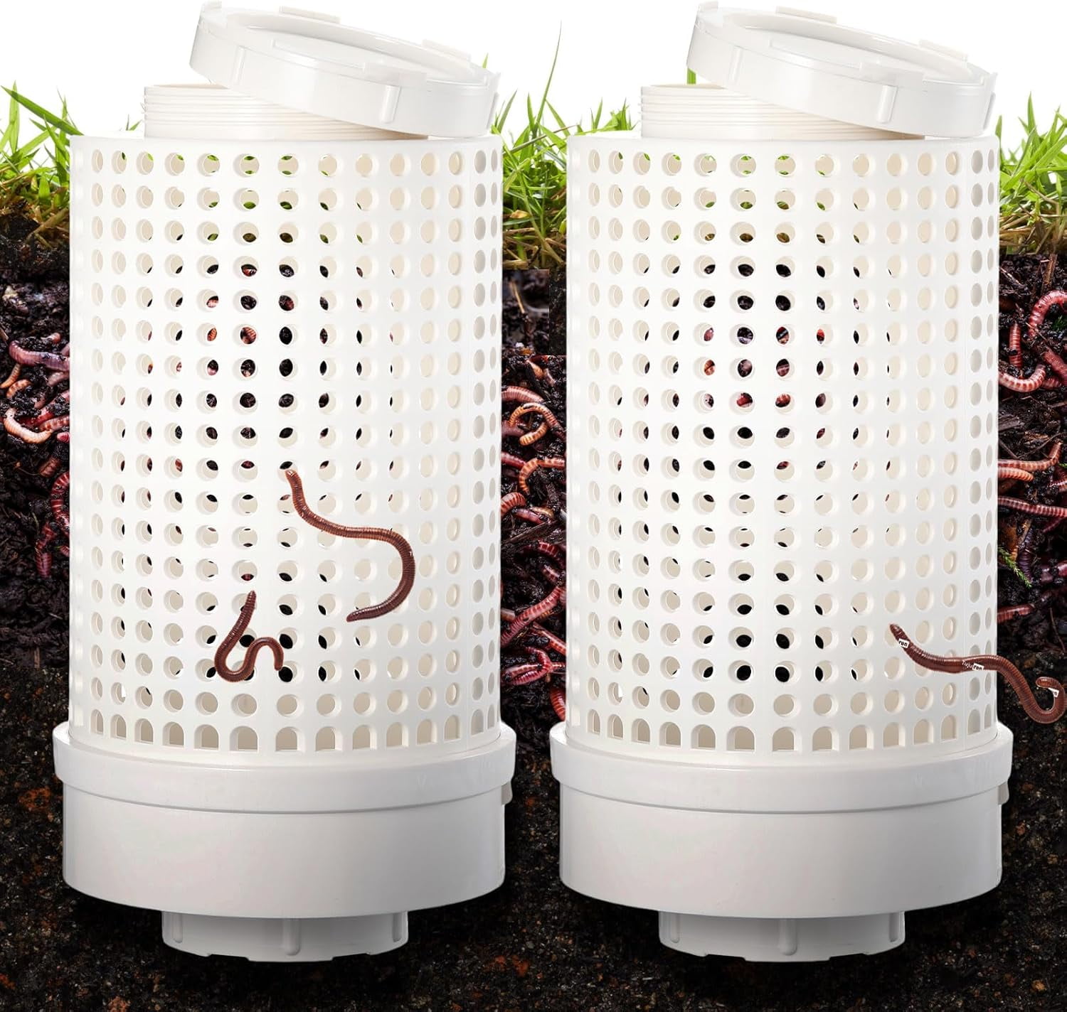 Blosssound 2 Pcs Inground Worm Composter Outdoor Farm Compost Bin ...