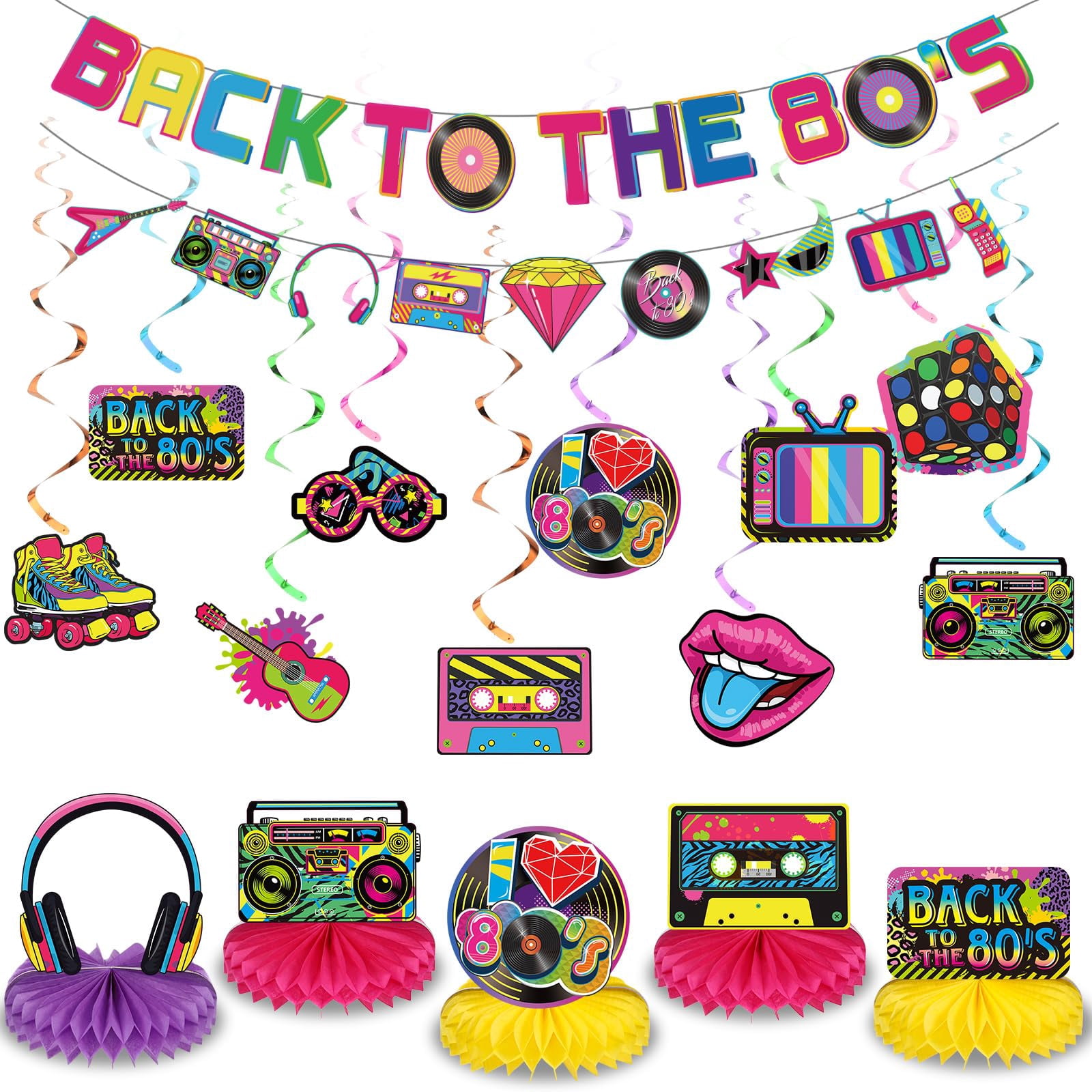 Blosssound 27 Pcs 80s Party Decorations Retro 80s Hip Hop Banner ...