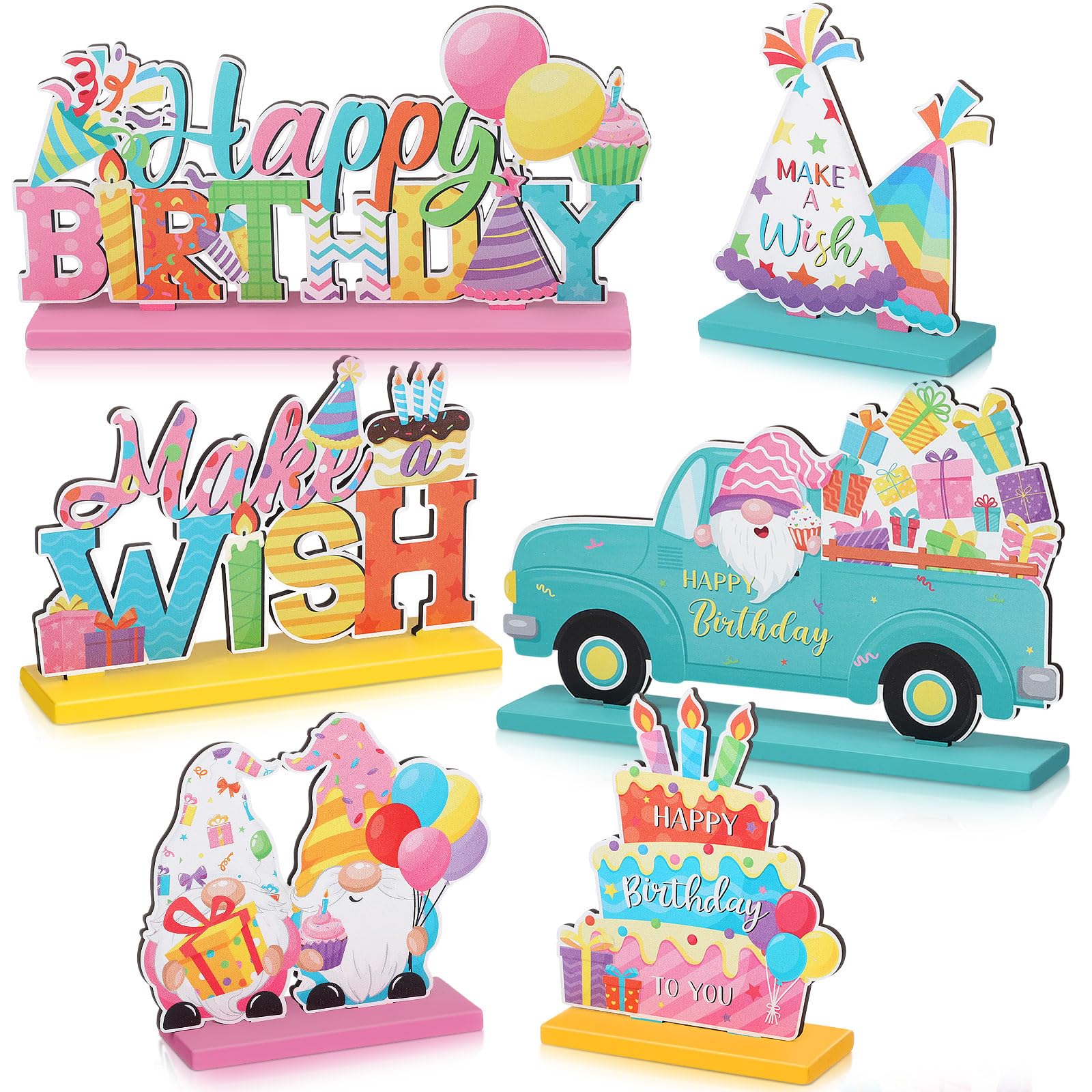 Blosssound 6 Pcs Colorful Birthday Wooden Table Centerpieces Happy ...
