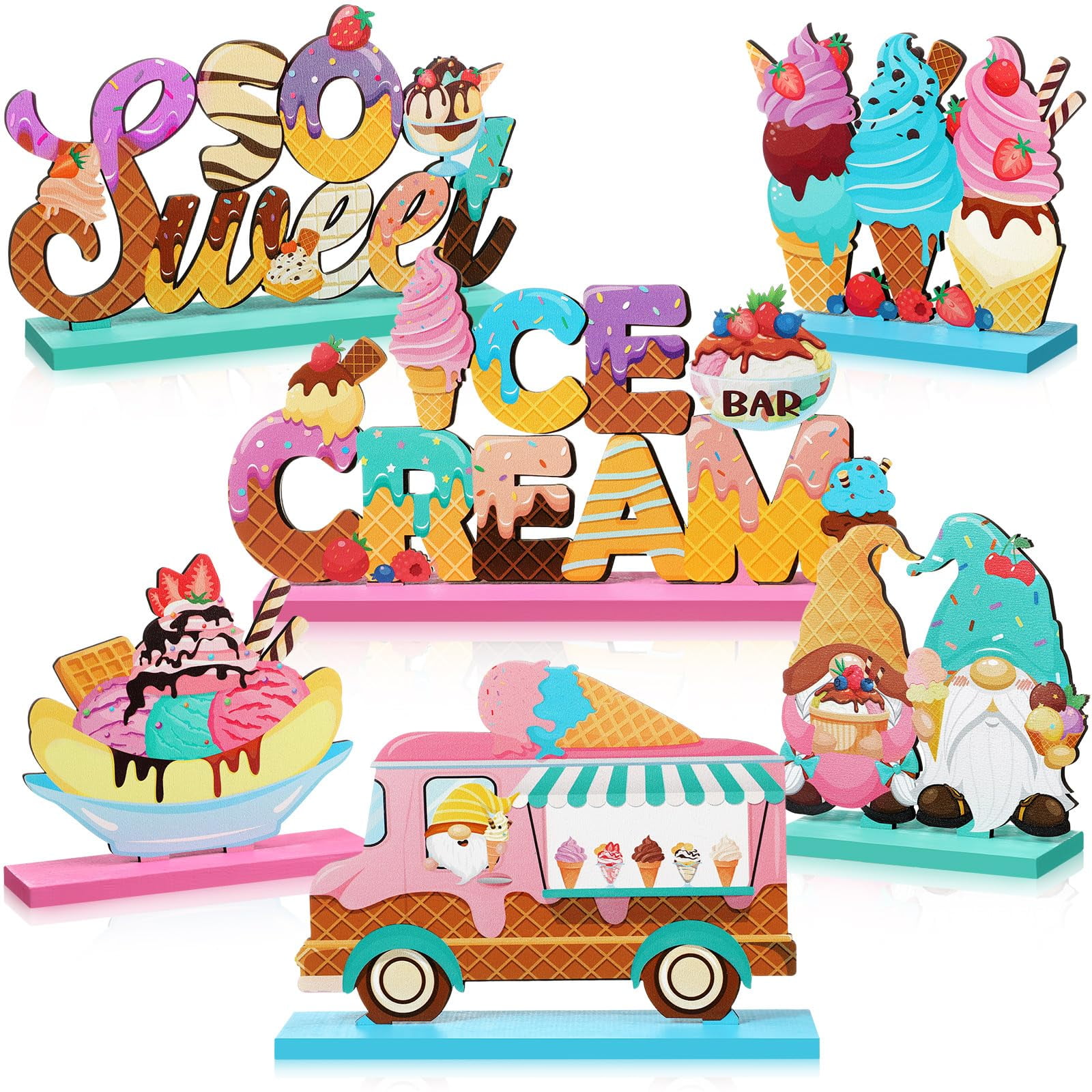 Blosssound 6 Pcs Ice STF9 Cream Table Wooden Decorations Ice Cream ...