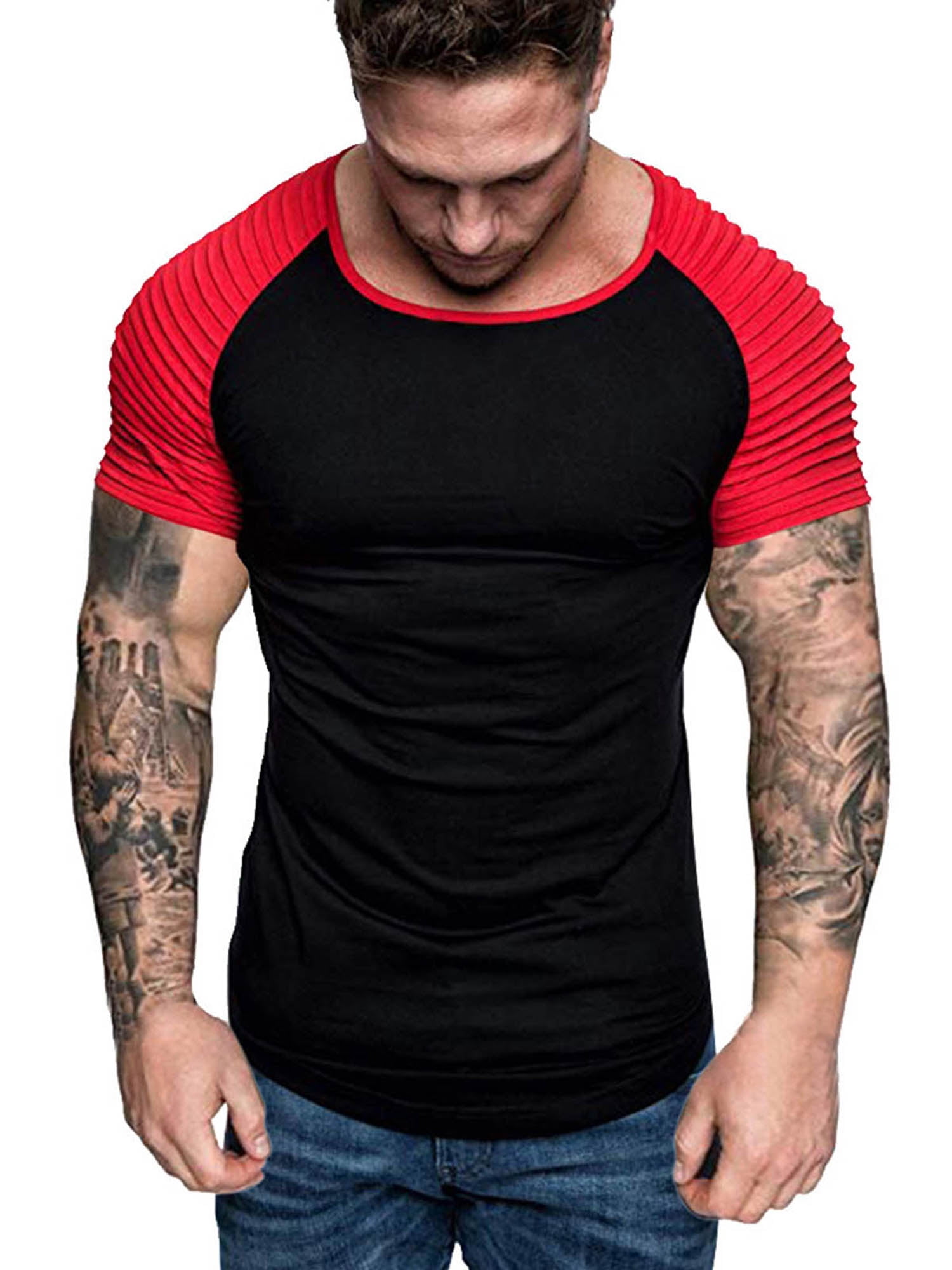 Blotona Mens Casual Short Sleeve Slim Fit T-Shirt Bodybuilding Muscle ...
