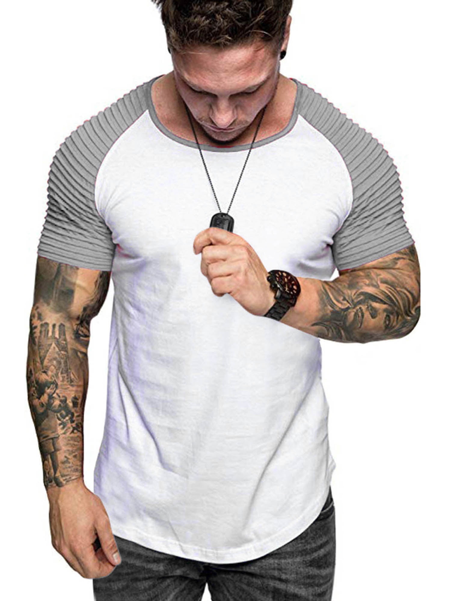 Blotona Mens Casual Short Sleeve Slim Fit T-Shirt Bodybuilding Muscle ...
