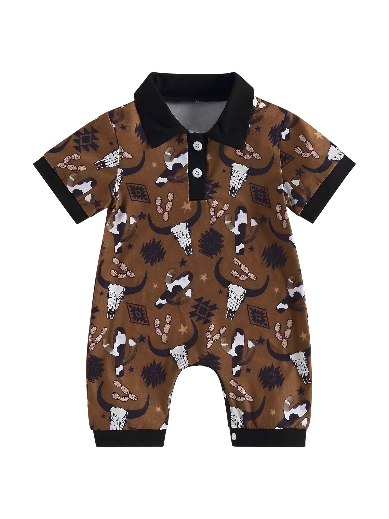 Blotona Western Baby Boy Summer Clothes 3 6 12 18 Months Infant Cow Print Polo Romper Shorts ...
