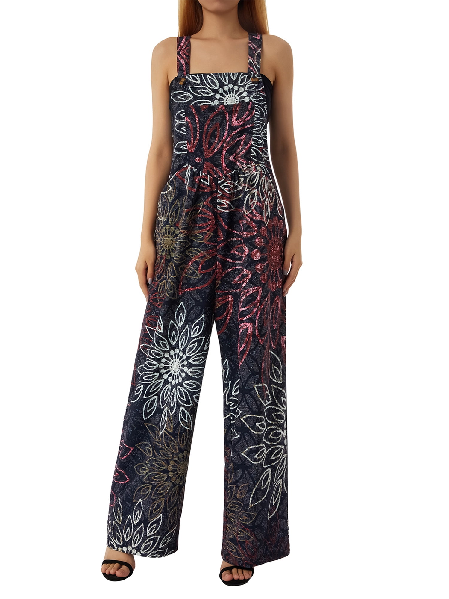 Blotona Women Baggy Overalls Rompers Floral Printed Wide Leg Flowy ...