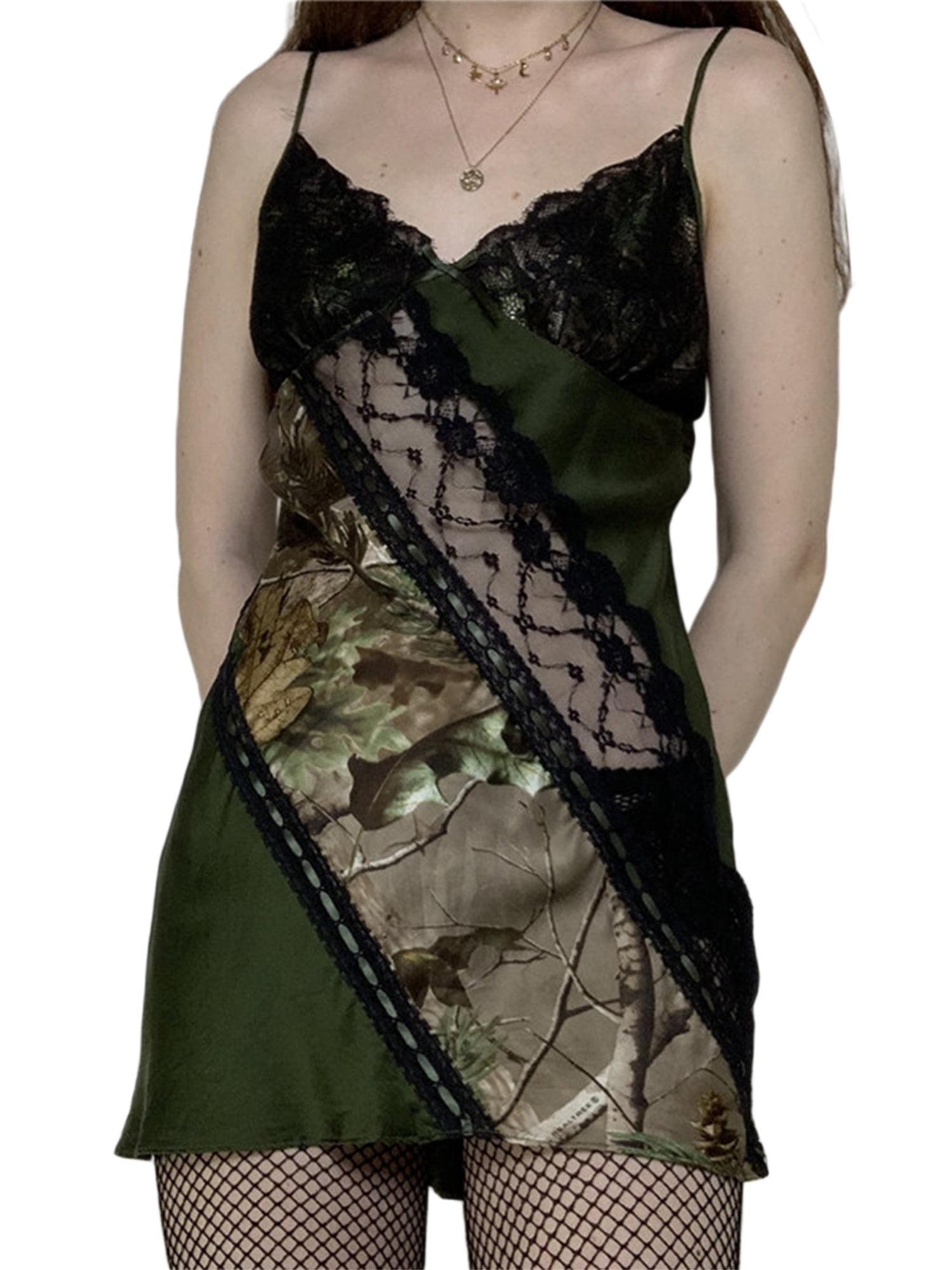 Blotona Women Lace Patchwork Sexy Slip Party Dresses Goth Aesthetic ...