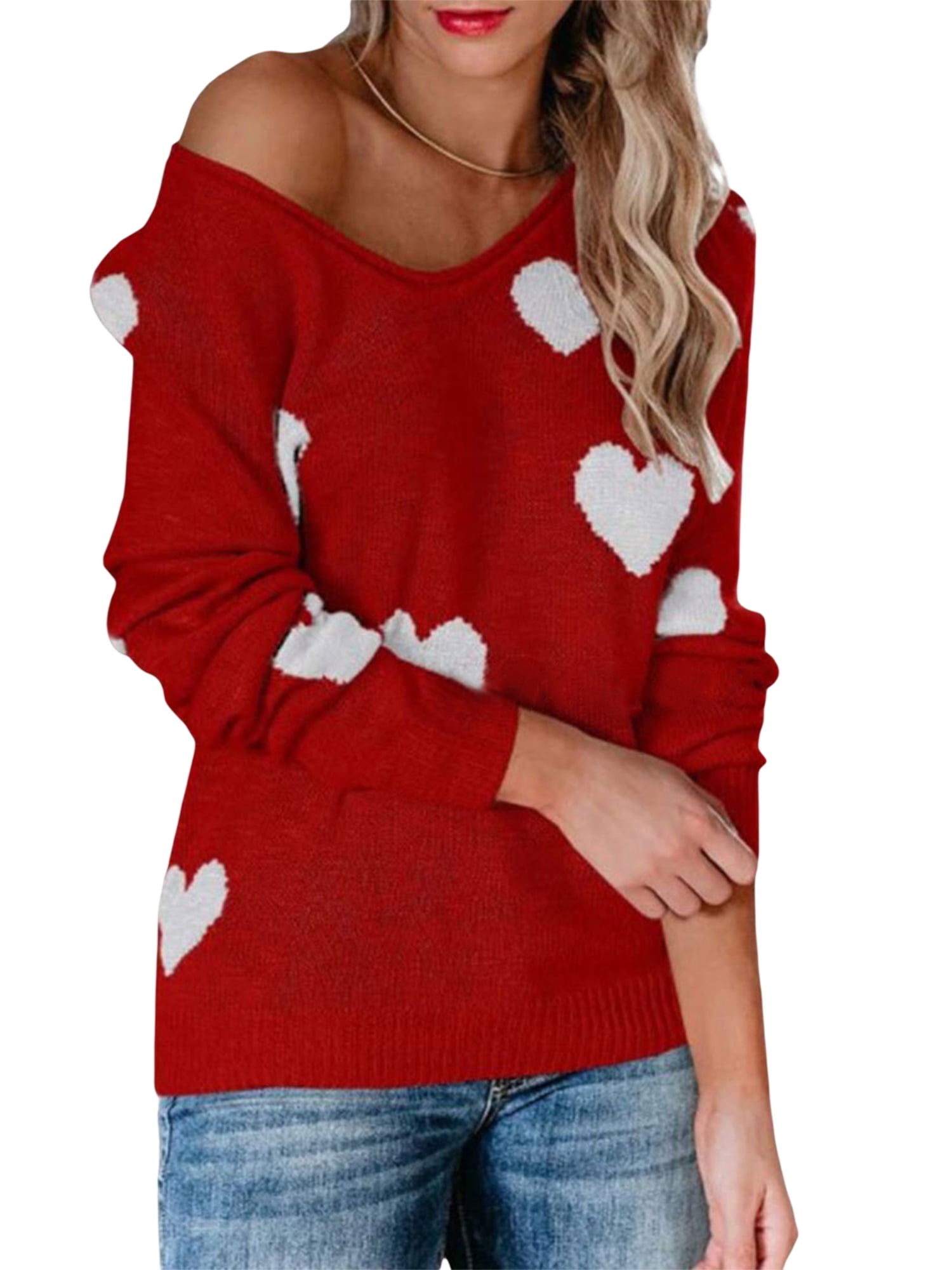 Blotona Women's Valentine's Day Casual Knit Sweater Long Sleeve Casual ...