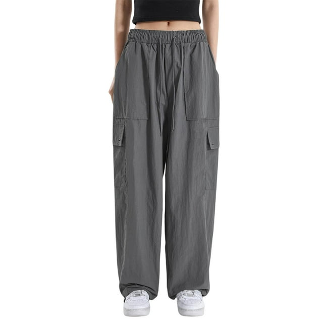 Blotona Womens Baggy Cargo Pants Streetwear Drawstring Low Waist Hip