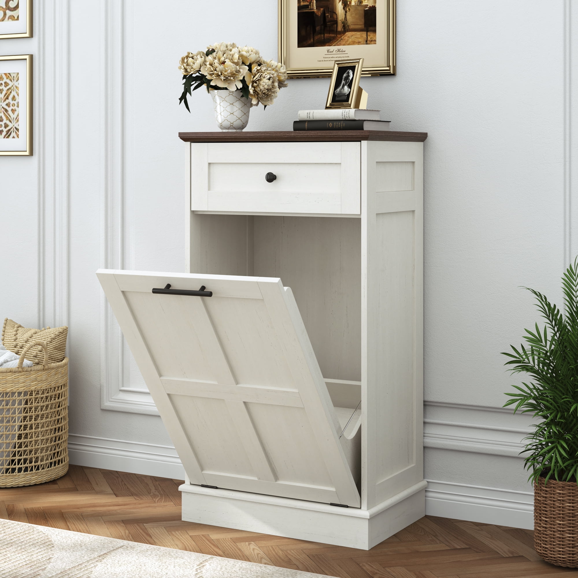 Blotout 13 Gallon Tilt Out Trash Cabinet, Hidden Wooden Trash Can with ...