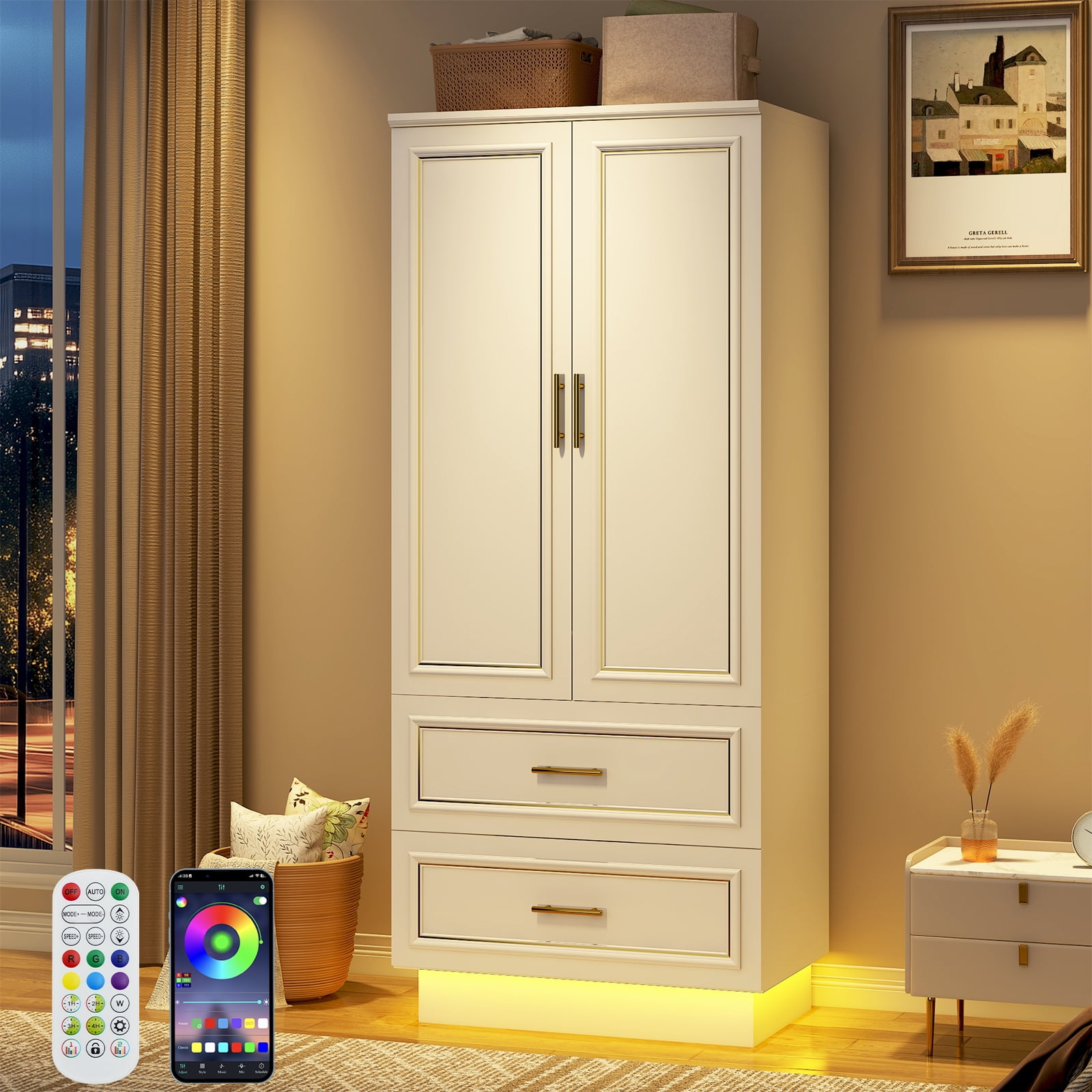 Blotout 75" Tall 2 Doors Armoire Wardrobe Closet with LED Lights ...