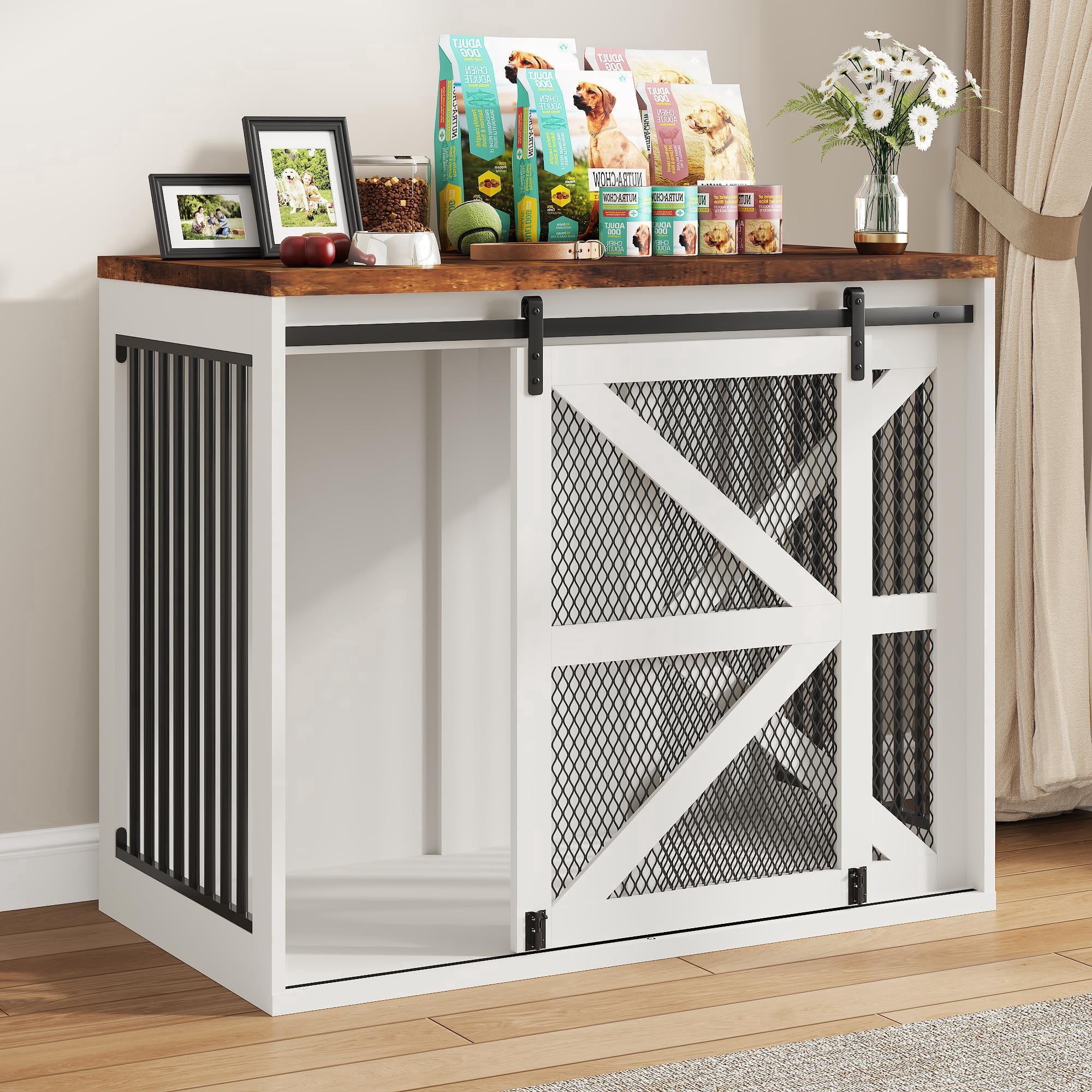Blotout 43.3" Farmhouse Dog Crate Furniture, Wooden Dog Crate Furniture ...