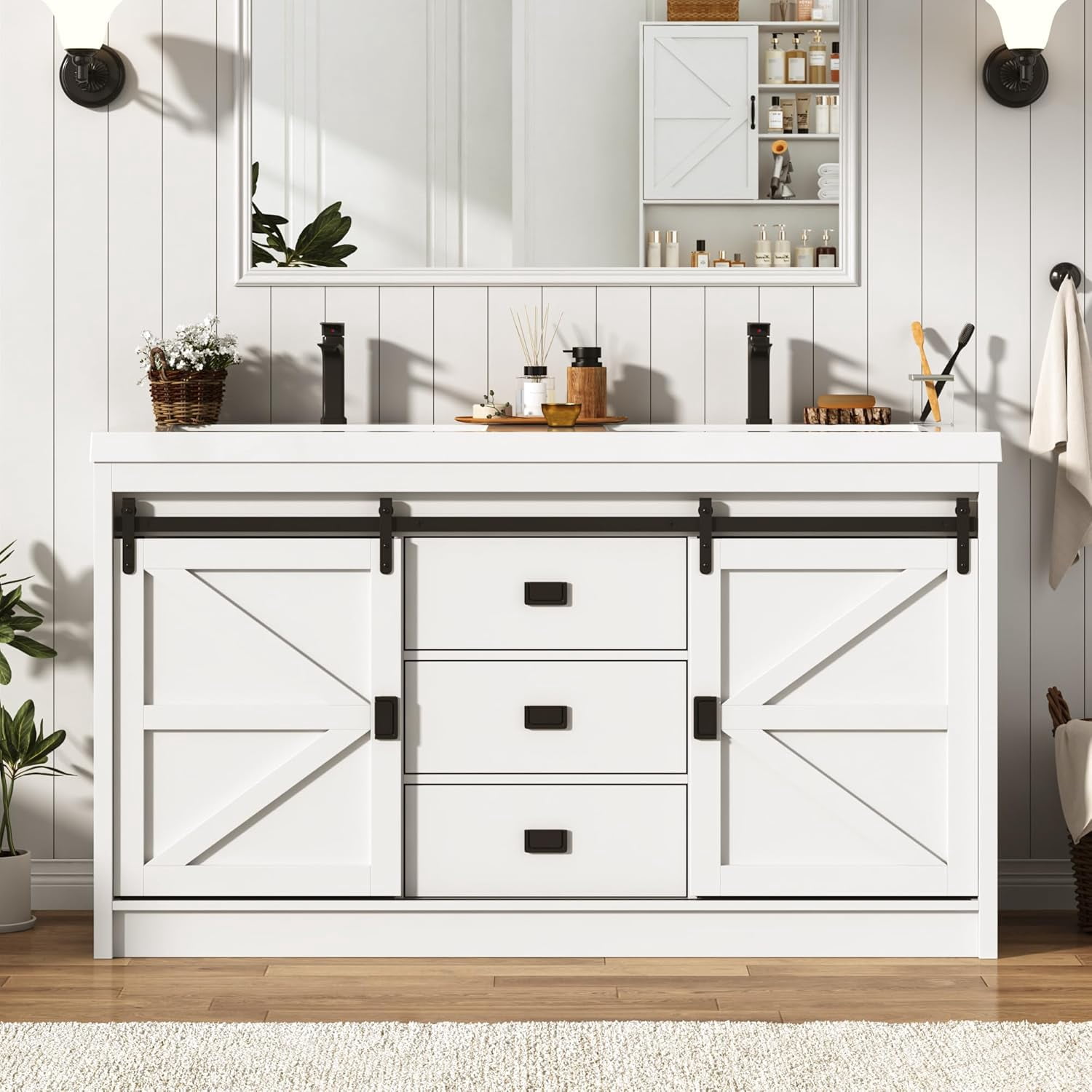 Blotout Double Bathroom Vanity with Sink & Faucet & Sewer Pipes, 59 ...
