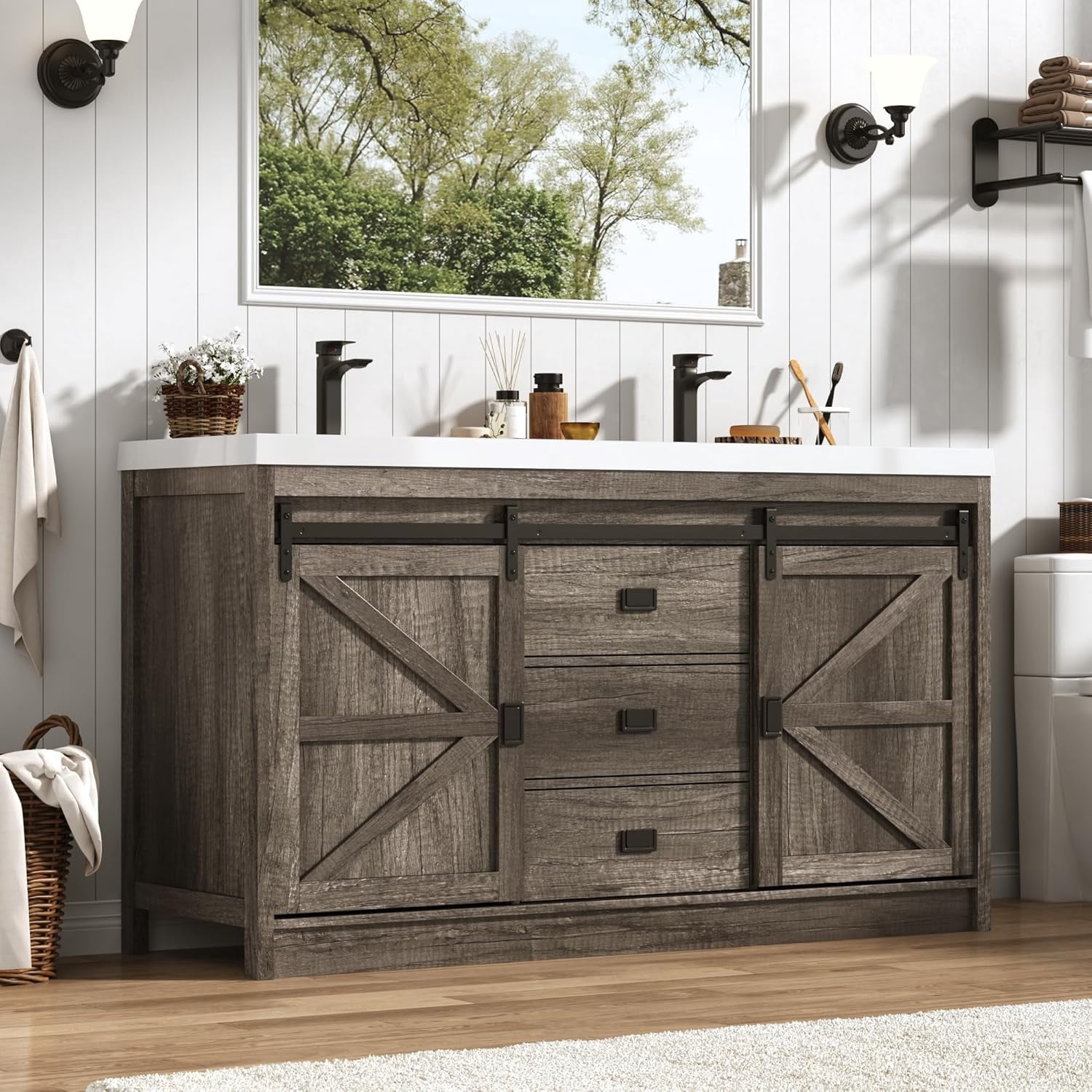 Blotout Double Bathroom Vanity with Sink & Faucet & Sewer Pipes, 59 ...