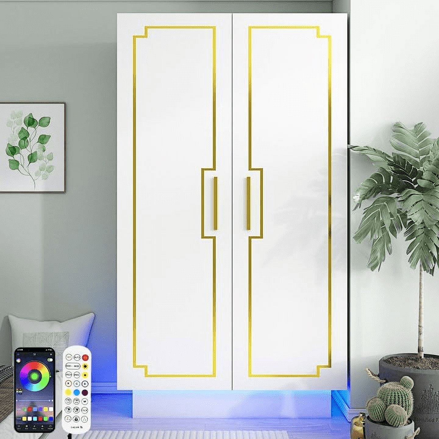 Blotout 70in LED 2-Door Wardrobe Closet, Freestanding Armoires with RGB ...