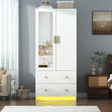 Blotout 70" Armoire Wardrobe Closet with Mirror, LED Wardrobe Armoire ...