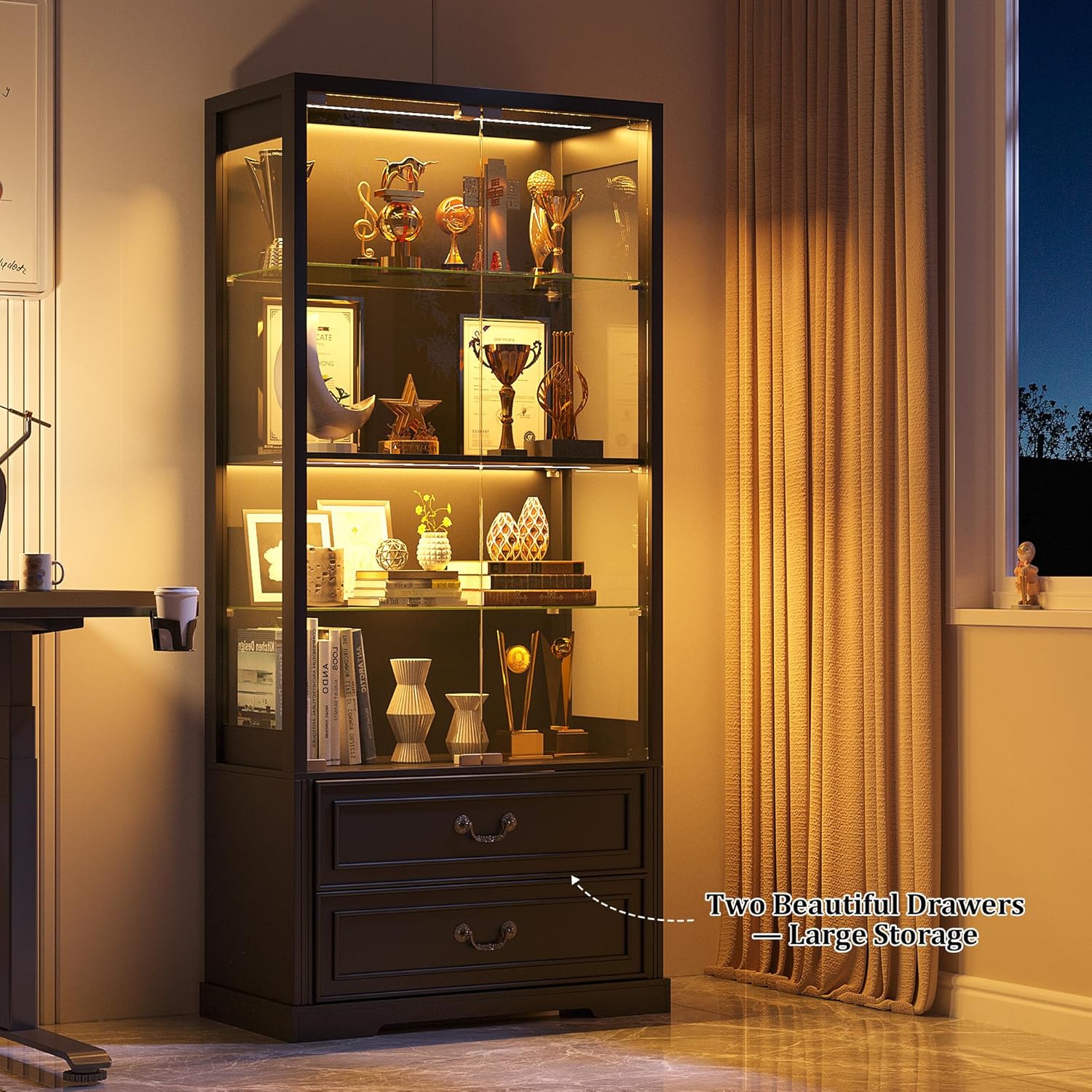 Blotout 71" Display Cabinet with LED Sensor Lights, 5 Tier Bookcase ...