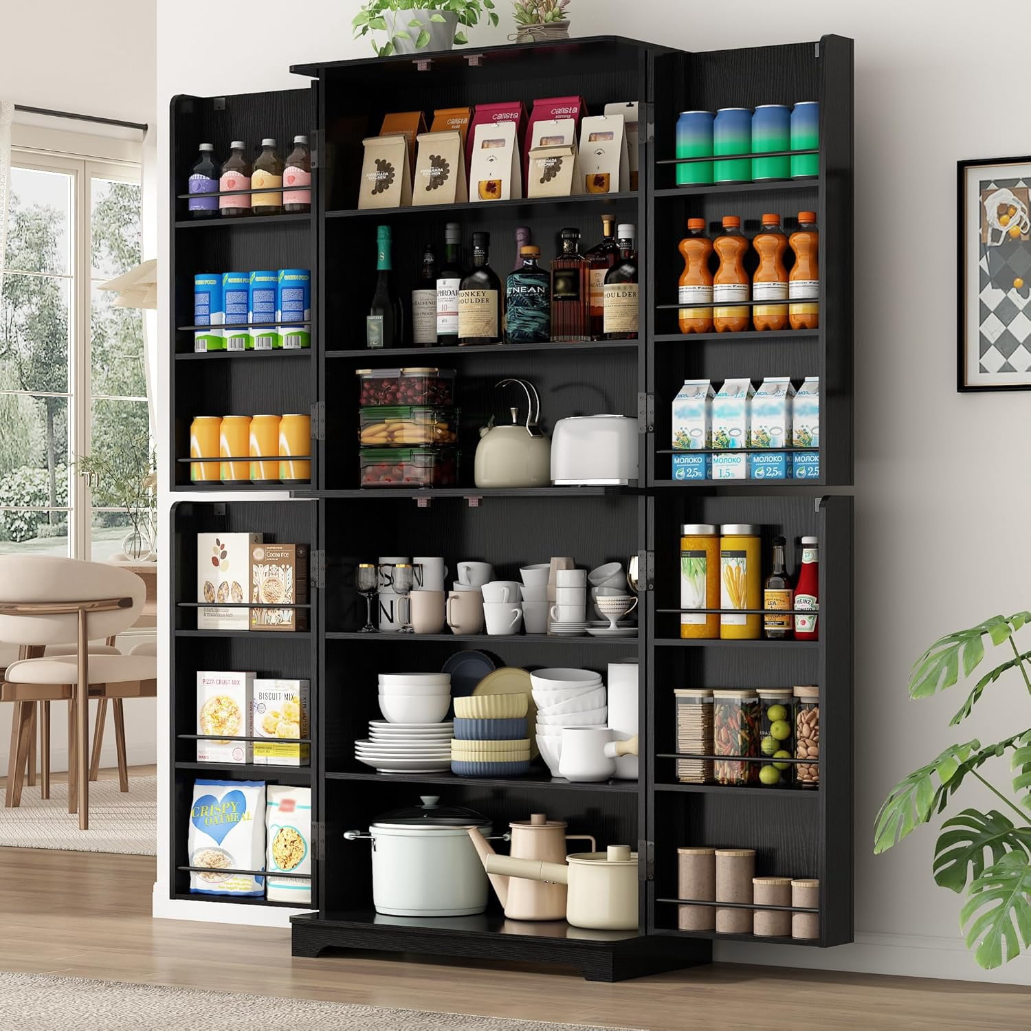 Blotout 72" Tall Modern Kitchen Pantry Cabinet with 12 Side Shelves, 6 ...