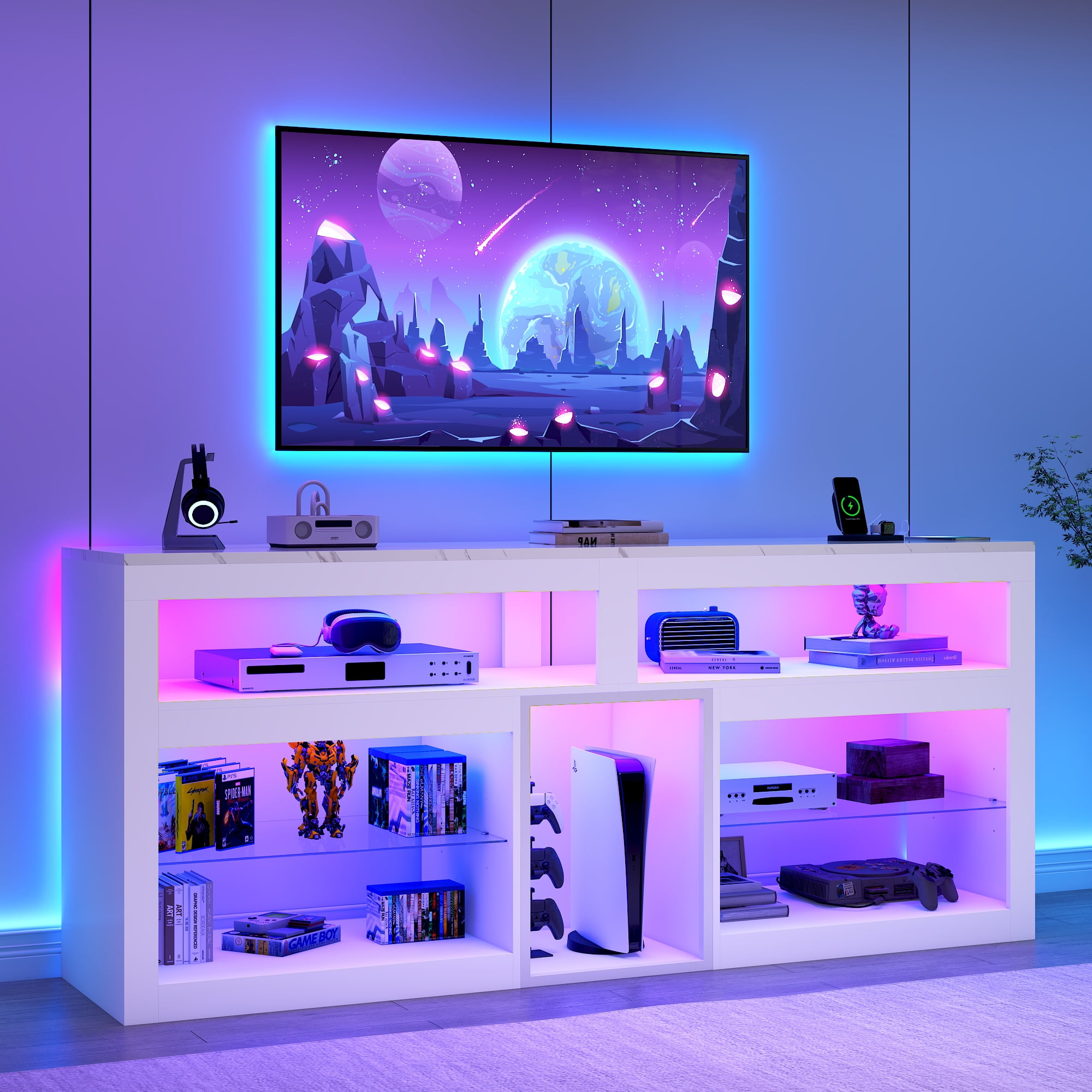 Blotout 74" TV Stand for TVs up to 85" with LED Lights and Power Outlet ...