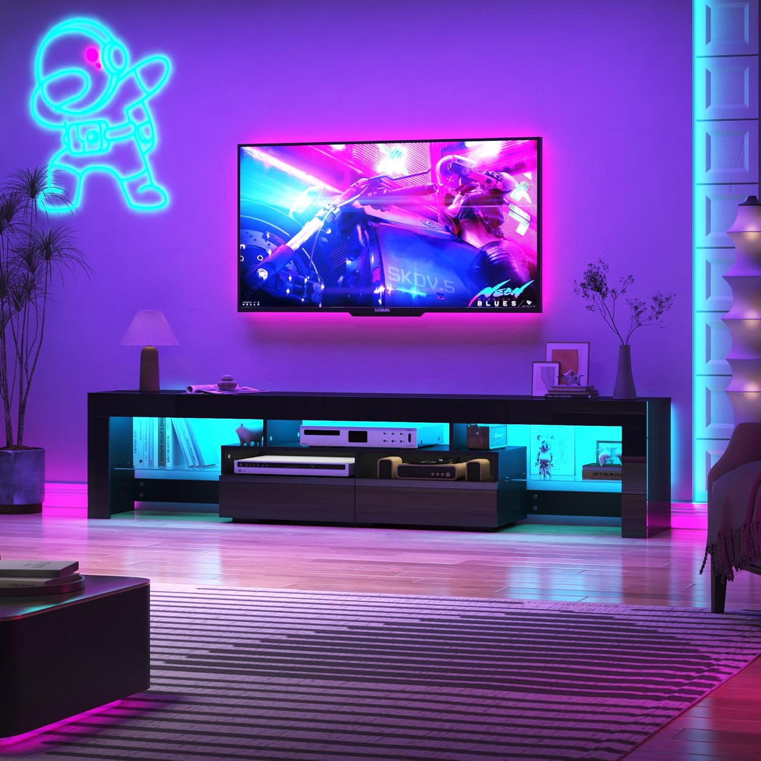 Blotout 80.7 in LED TV Stand for 80/85/90 inch TV, High Gloss TV Entertainment Center with 2 ...