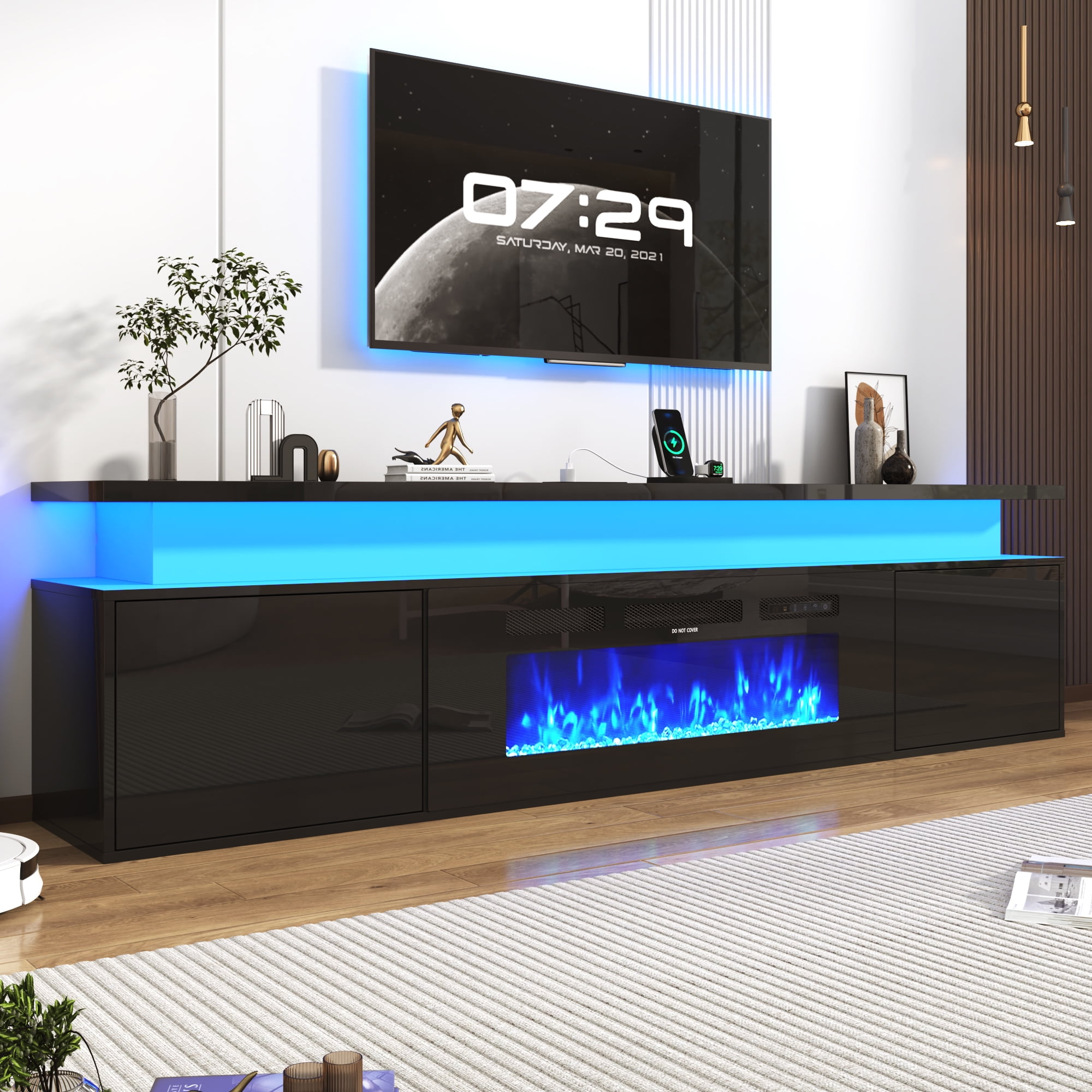Blotout 80'' Fireplace TV Stand with 40'' Fireplace, Gloss Wall Mounted ...