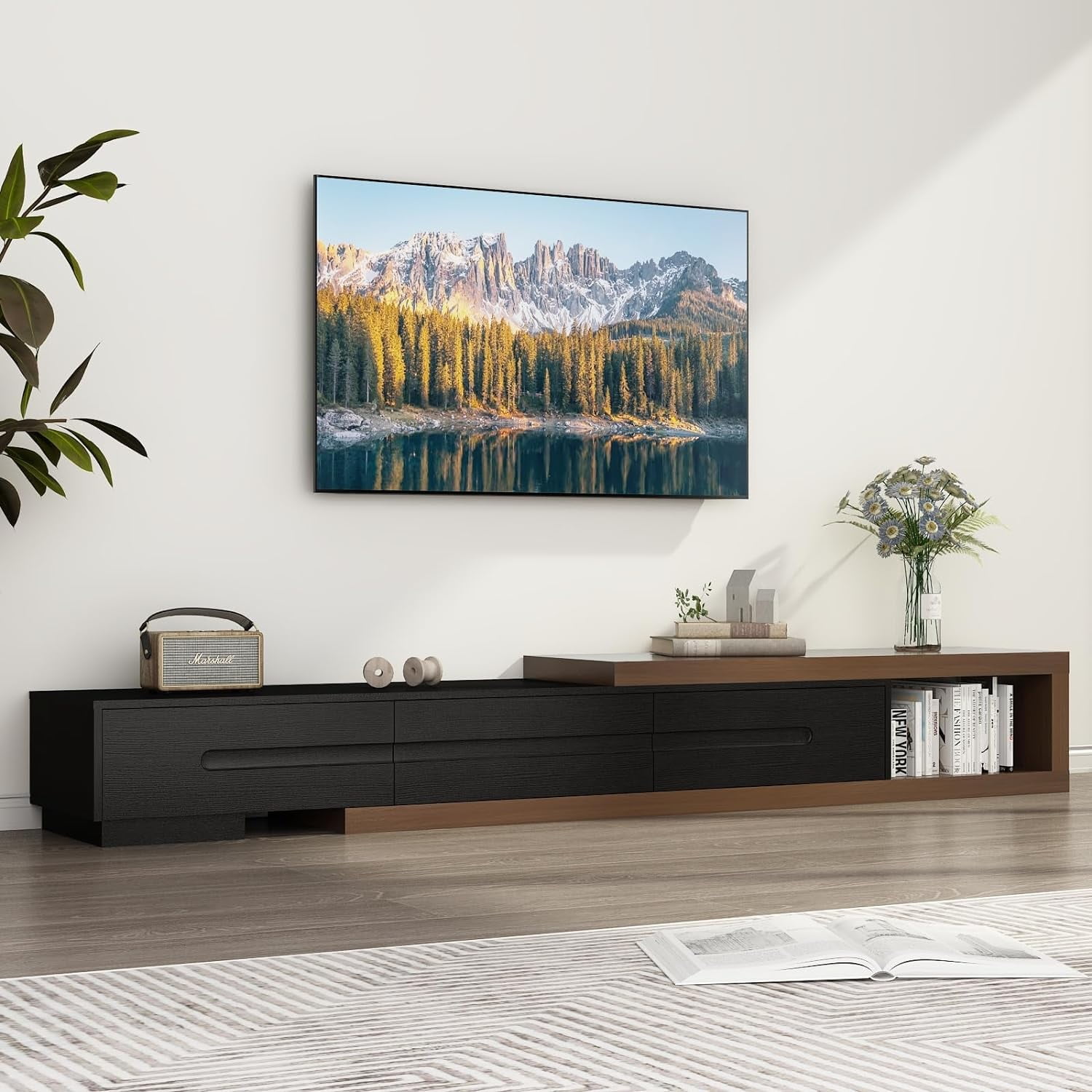 Blotout Extendable TV Stand, 82-110'' Adjustable, 3 Drawers, Fits up to ...