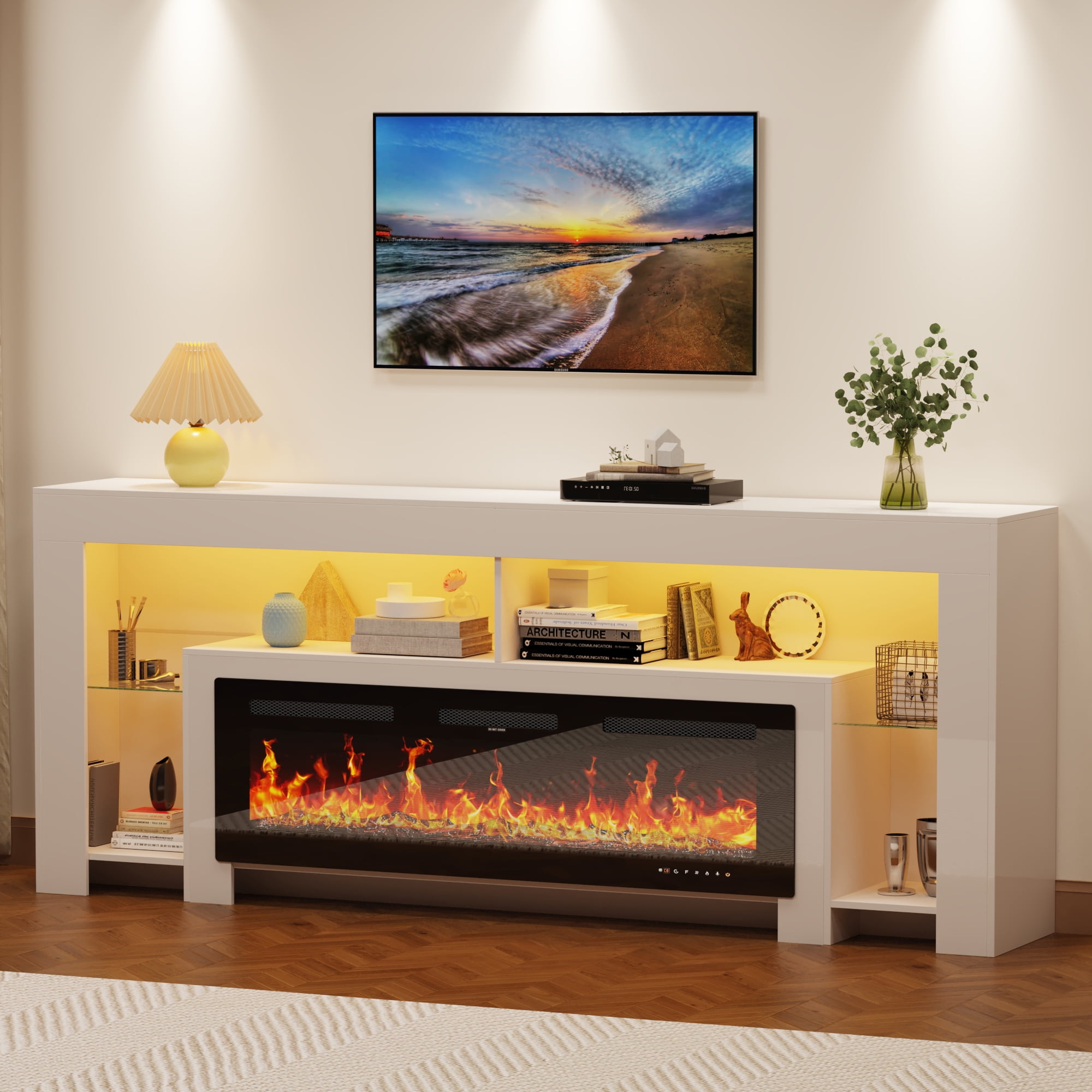 Blotout Fireplace TV Stand for 85/90''TV with 50'' Fireplace, 82 ...