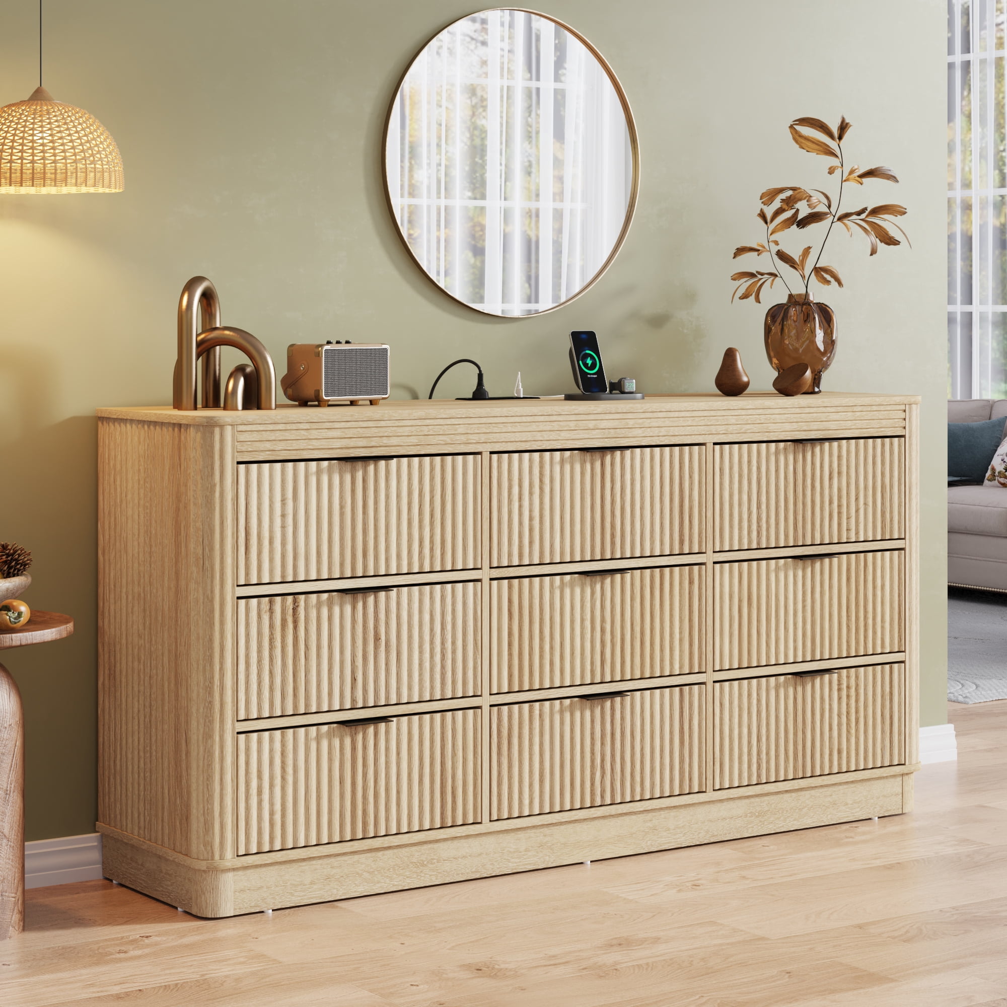 Blotout Fluted 9 Drawers Dresser for Bedroom, 63'' W Chest of Drawers ...