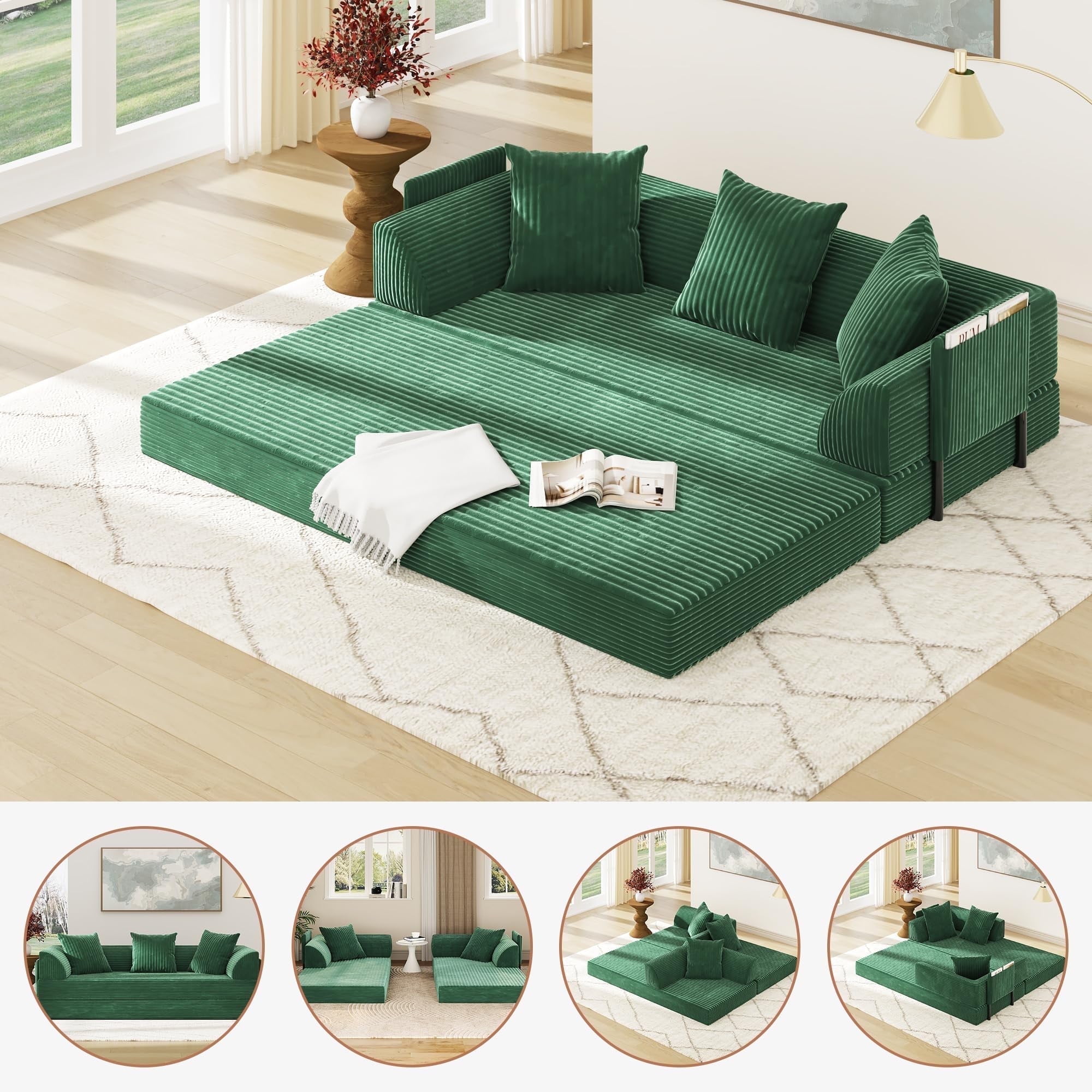 Blotout 5-in-1 Folding Convertible Sofa Bed with 3 Pillows, 79" Large ...