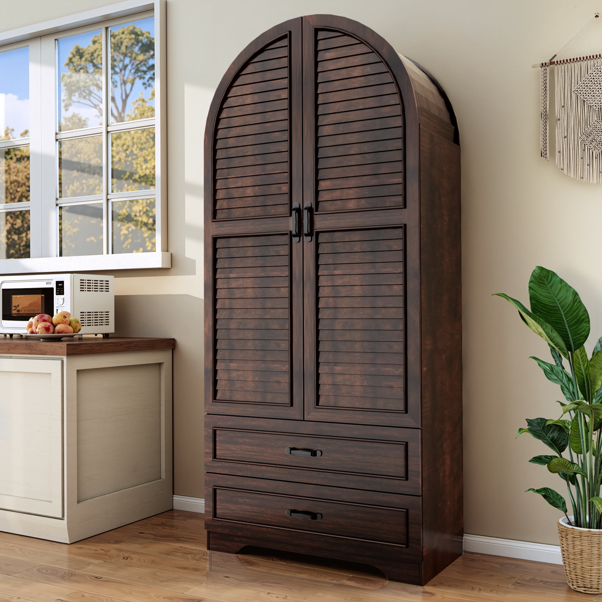 Blotout Farmhouse Arched Kitchen Pantry Storage Cabinet with Shutters ...