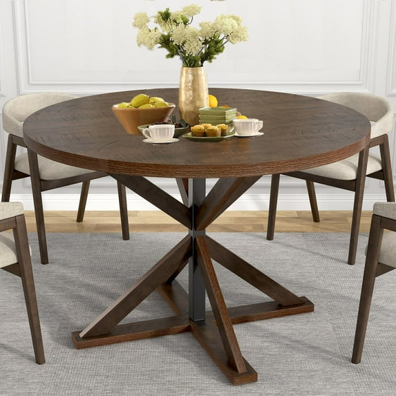 Farmhouse Round Dining Table for 4, 47 Inch Kitchen Table Wooden Dinner ...