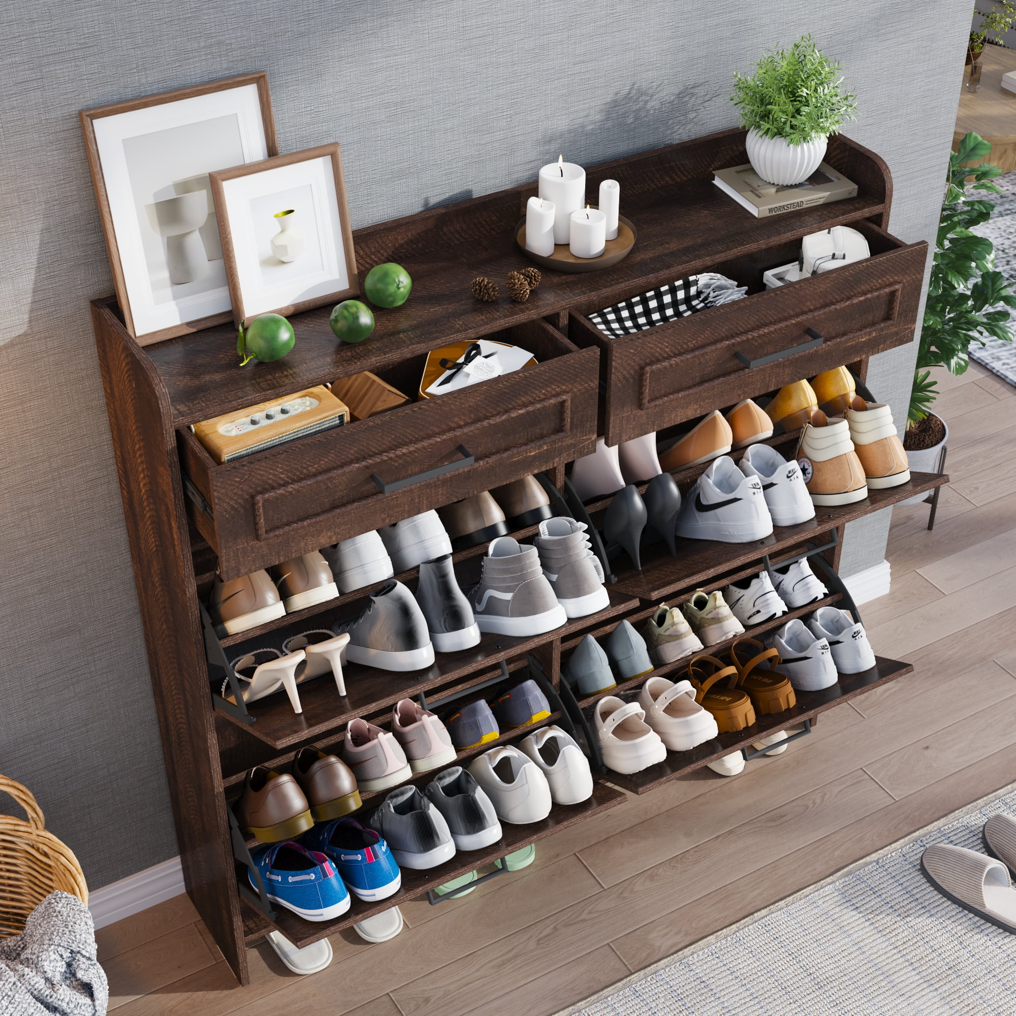 Blotout Shoe Storage Cabinet with 4 Flip Drawers & 2 Drawers, Freestanding Shoe Storage Cabinet ...