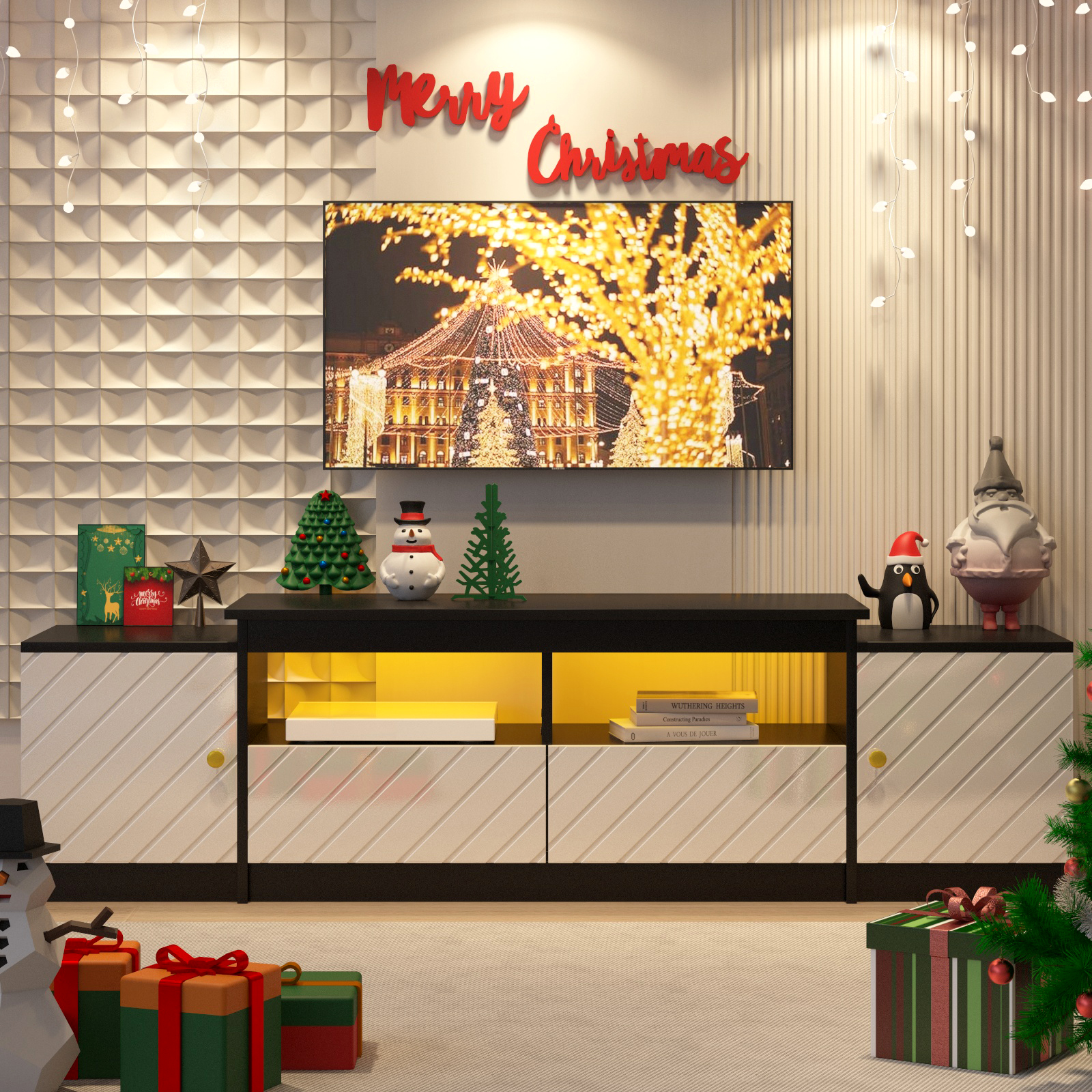 Cterwk Rectangle TV Cabinet Stand Console Table for TVs Up to 80 ...