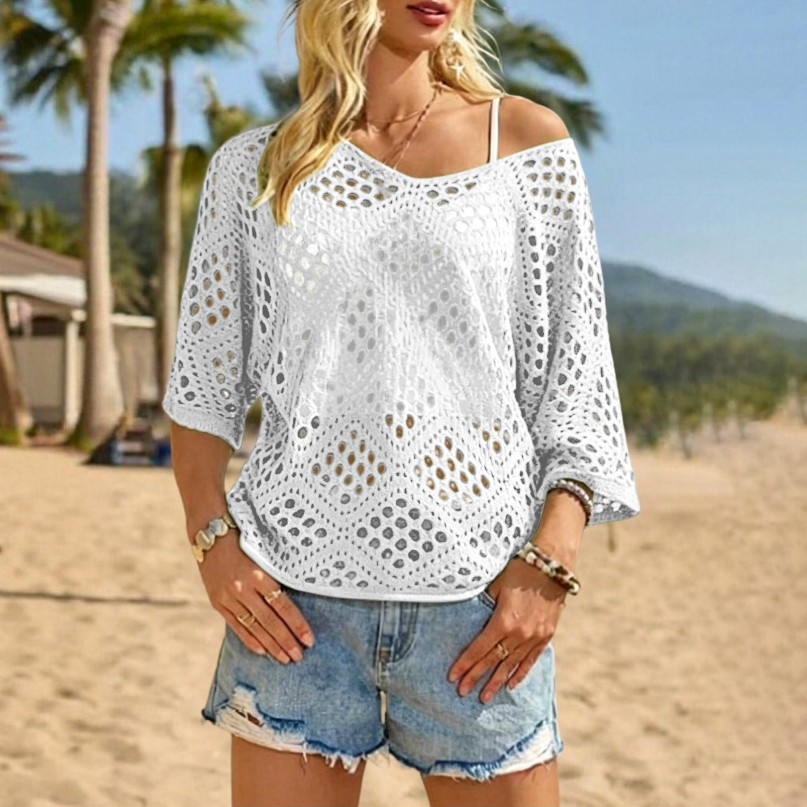 Blouse Comfy V Neck Tops Lightweight Basic Beach Summer Long Sleeve ...