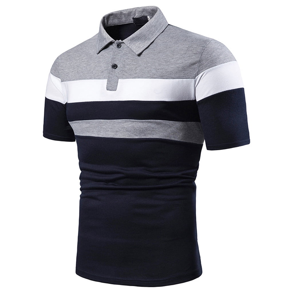 Blouse Short Personality Slim Dress Shirt Men Patchwork Casual T Sleeve ...
